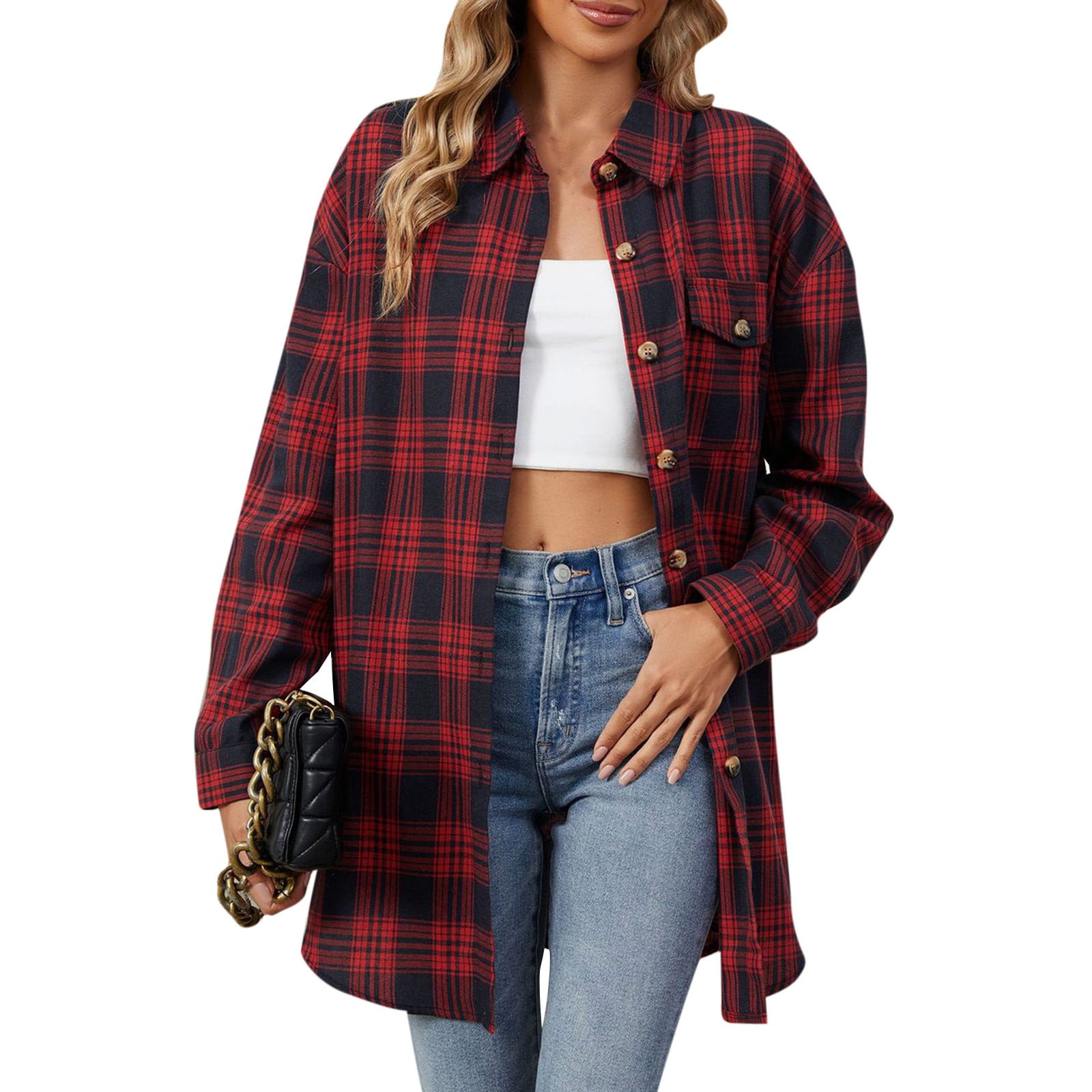 Best Sale WEANT Womens Flannel Plaid Shirts Oversized Button Down ...