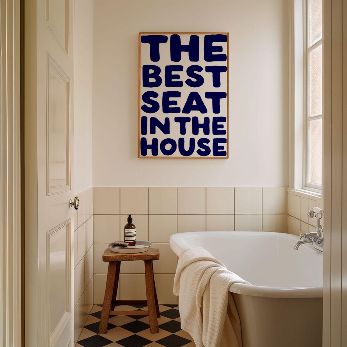 The Best Seat In The House Art Print, Funny Typography Bathroom Navy ...