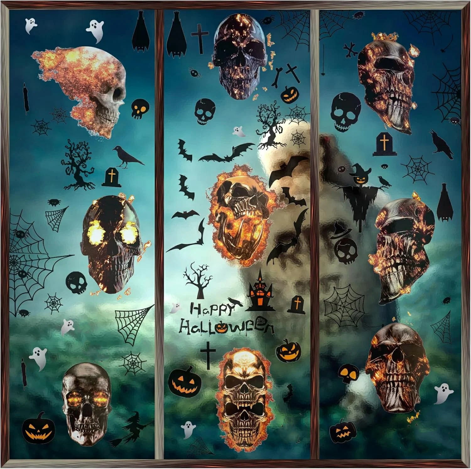 Best Sellers, Halloween Window Clings Flame Skeleton - Scary Halloween ...