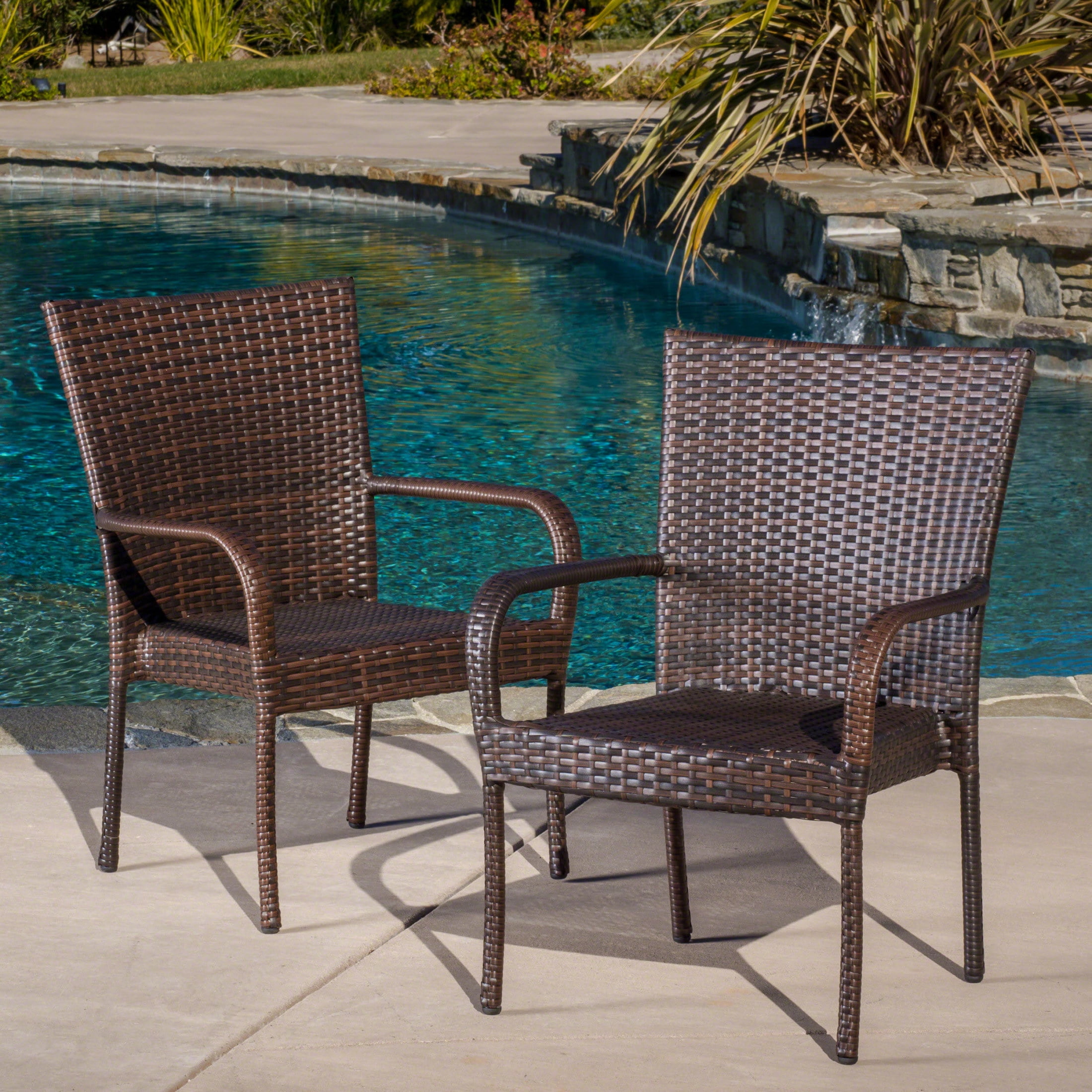 Christopher Knight Home PE Wicker Stackable Outdoor Dining Chairs, Iron ...