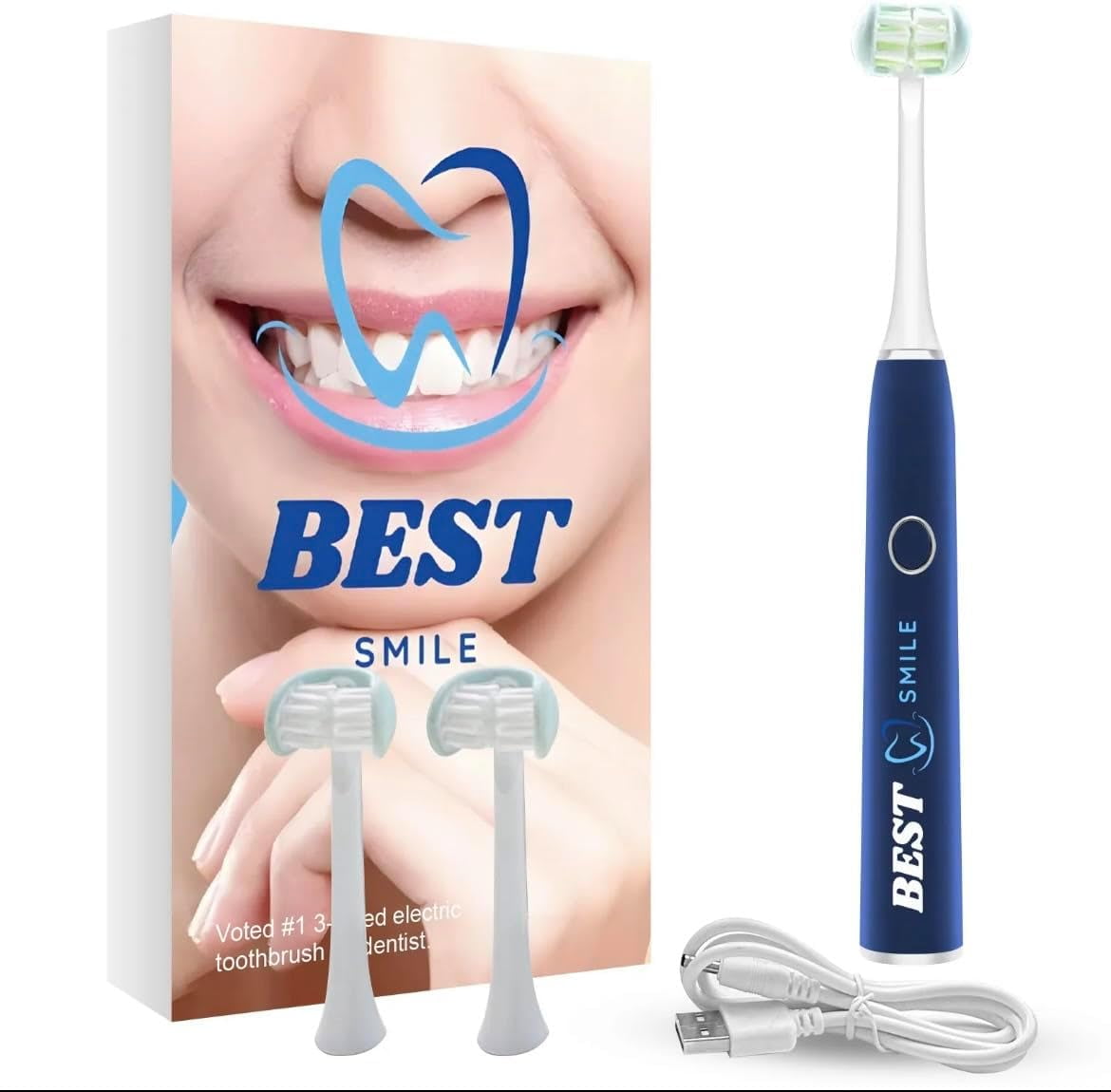 Best Smile Electric 3-Sided Toothbrush, 2 Replacement Brushing Heads ...