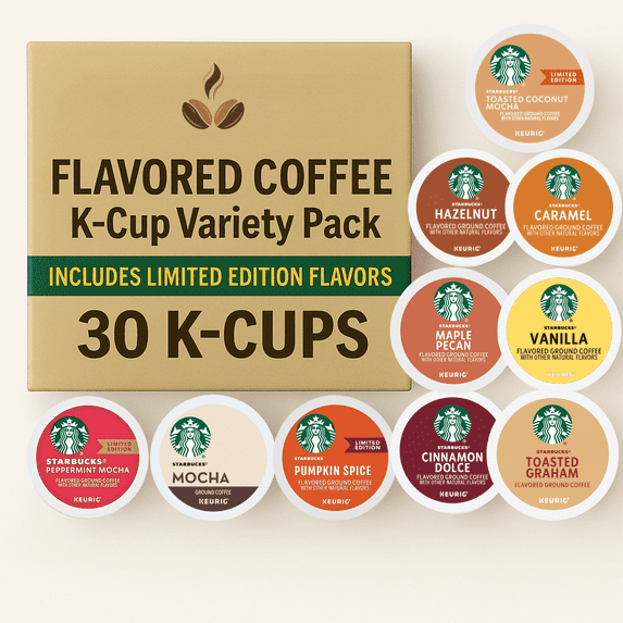 Best of Starbucks Flavored Coffee Pods Variety Pack – 10 Bestselling Flavors, 30 Count K-Cups ...