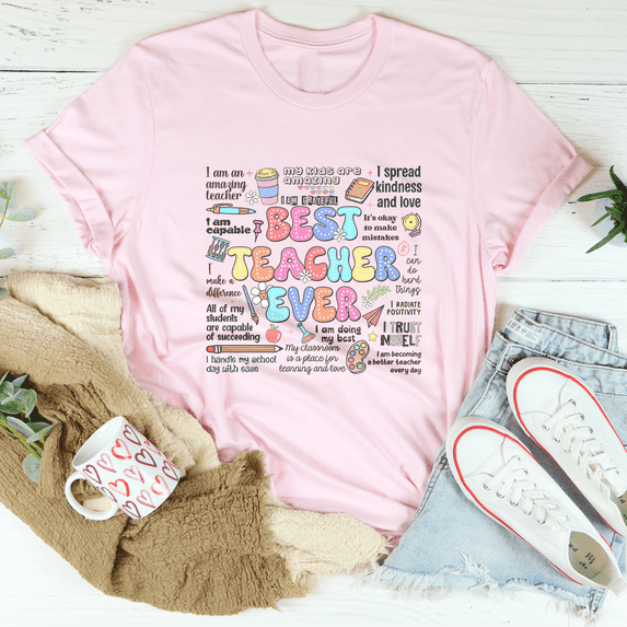 Best Teacher Ever Tee Soft Cream S Peachy Sunday T-Shirt - Walmart.com