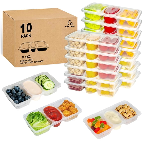 Best Value 10 Sets 8 OZ Reusable 3 Compartment Snack Containers with ...