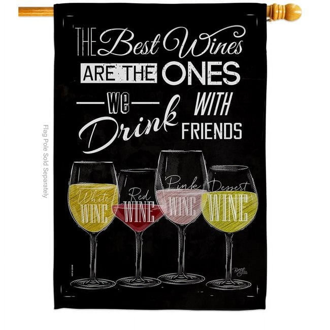 Best Wine with Friends Beverages 28 x 40 in. Double-Sided Decorative ...