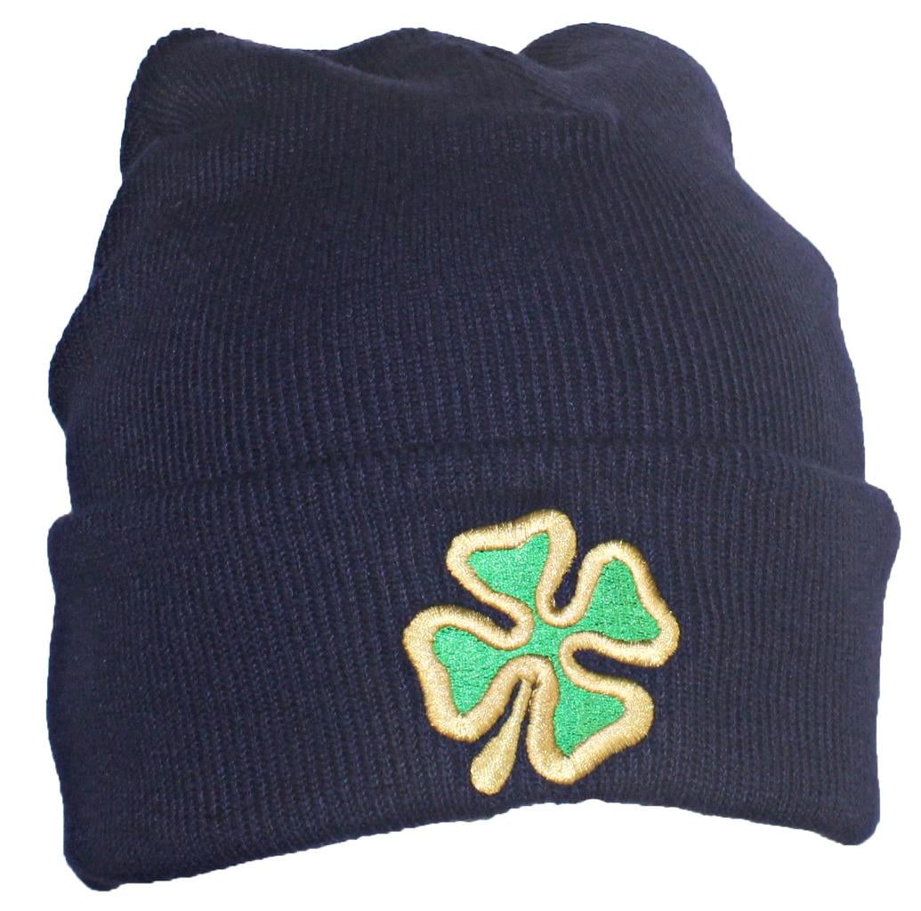 Best Winter Hats Adult Embroidered Shamrock 4 Leaf Clover Beanie - Navy ...