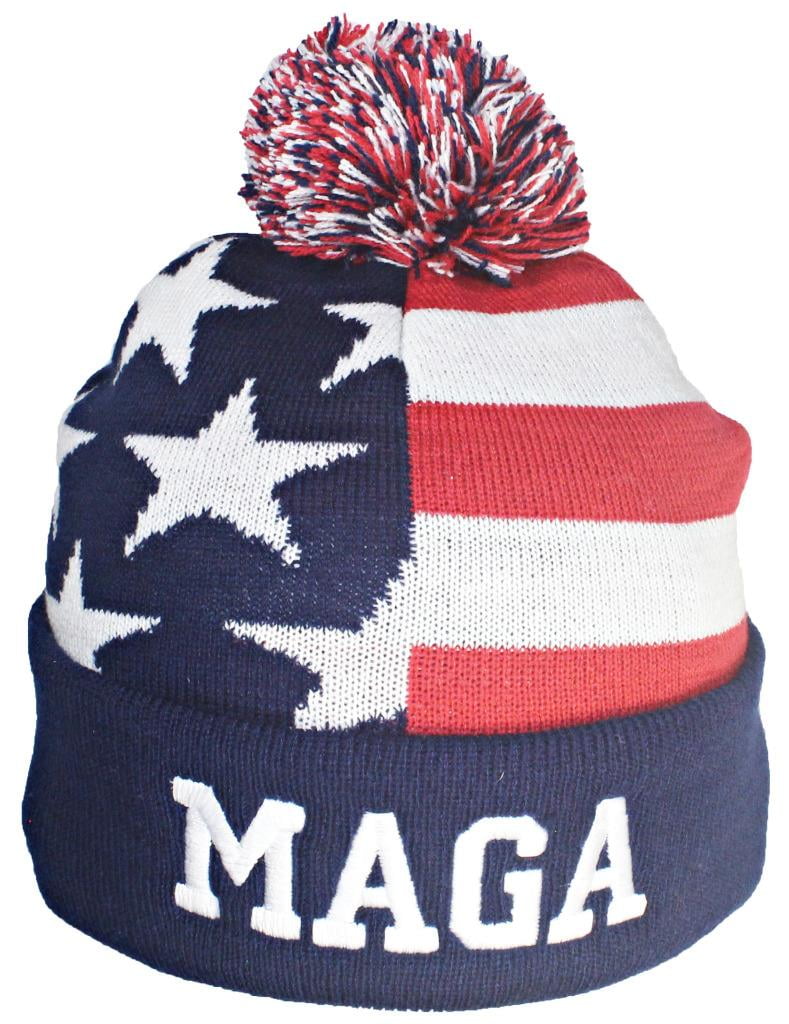 Best Winter Hats MAGA Embroidered American Flag Cuffed Tight Knit ...