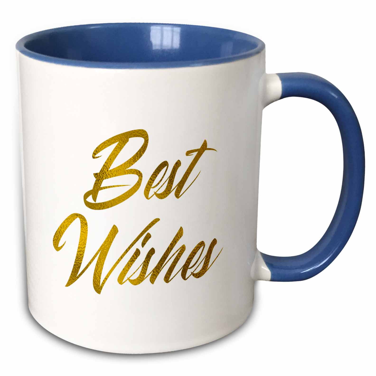 Best Wishes yellow text. Image of golden foil 15oz Two-Tone Blue Mug ...