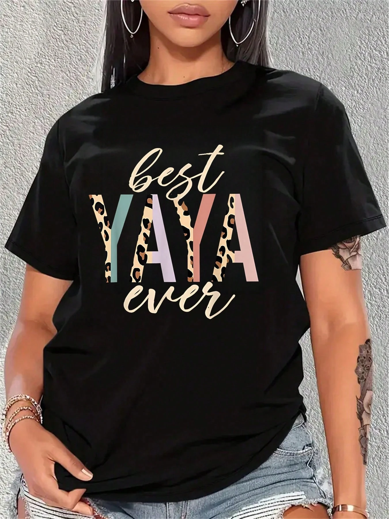 Best YAYA Ever Leopard Print Women's Graphic T-Shirt Cute Grandmom Gift ...