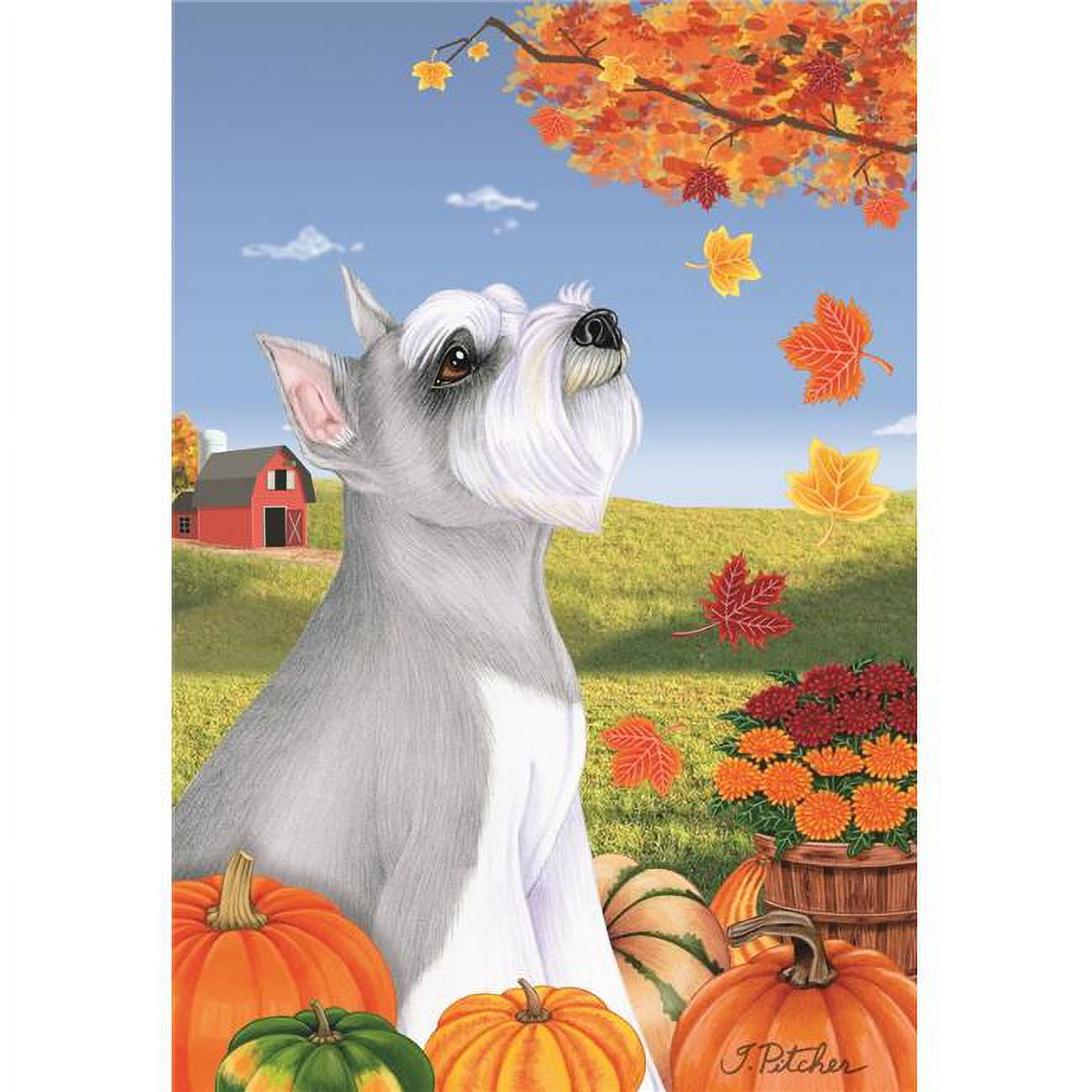Best of Breed TP670121 Schnauzer Gray Cropped Autumn Leaves Garden Flag ...