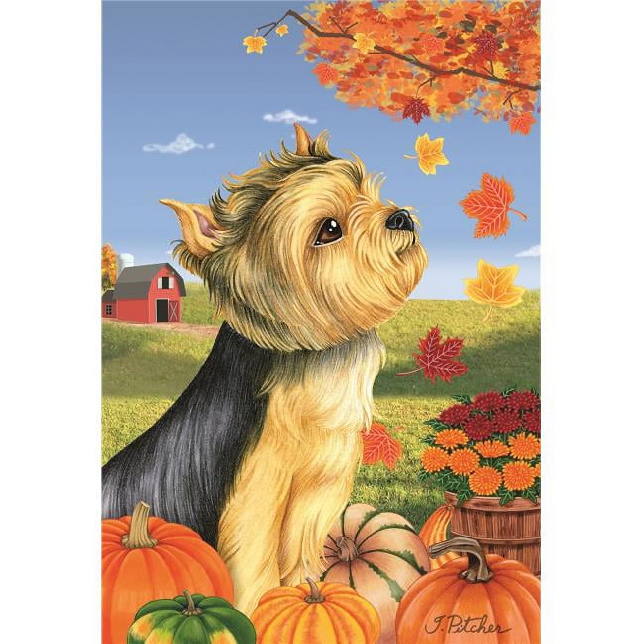 Best of Breed TP671081 Yorkie Puppy Cut Autumn Leaves Garden Flag ...