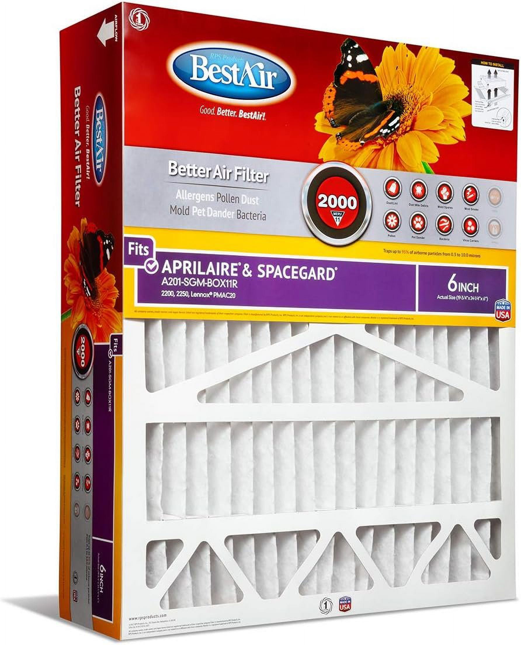BestAir, AC Furnace Air Filter, A201-SGM-BOX-11R, MERV 11 20x25x6 ...