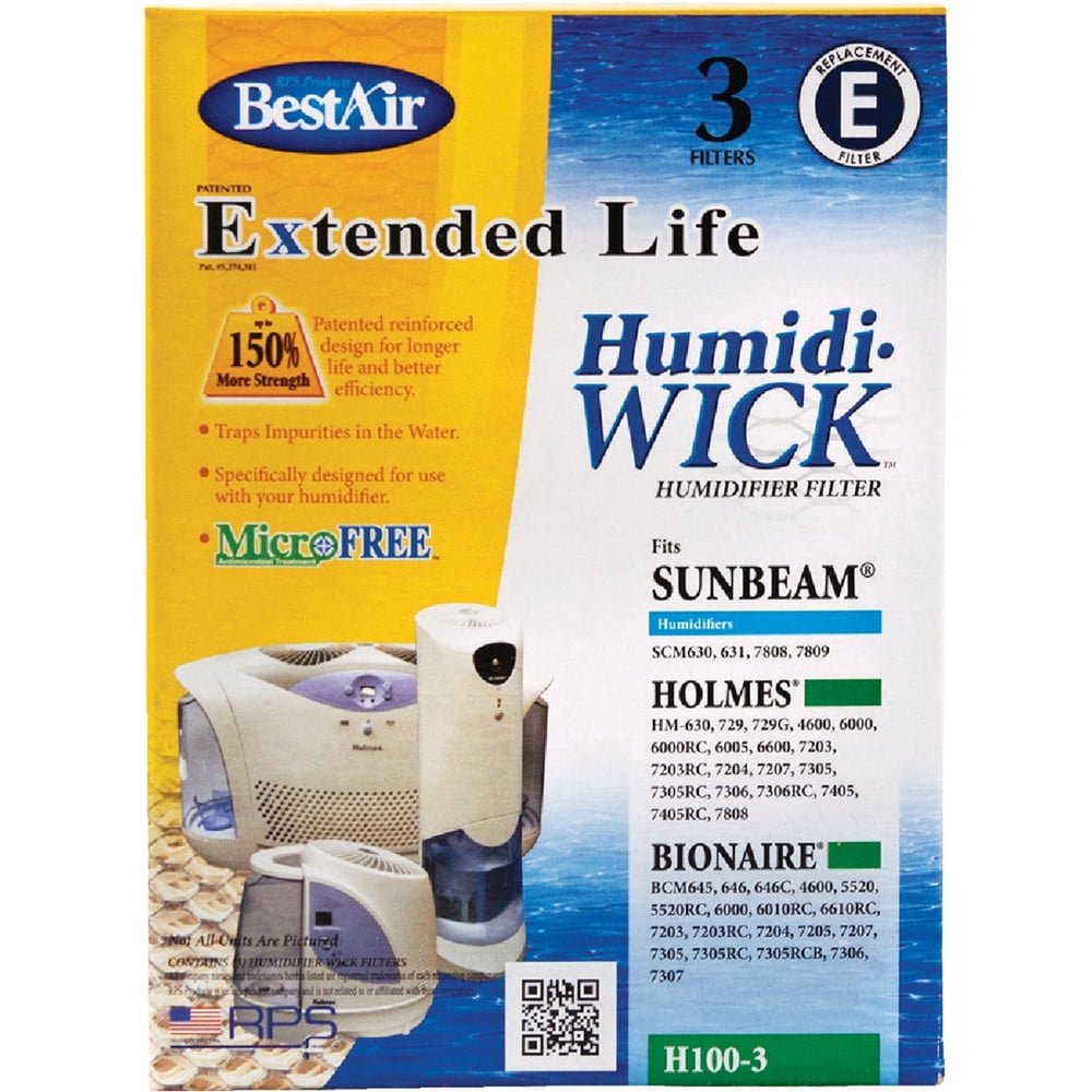 BestAir Extended Life Humidi-Wick H100 Humidifier Wick Filter (3-Pack ...