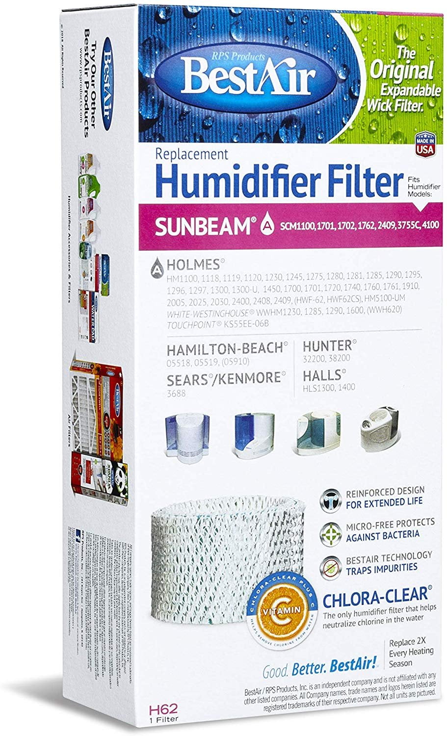 "BestAir Extended Life Humidifier Wick Filter for Various Models, 4.5 ...