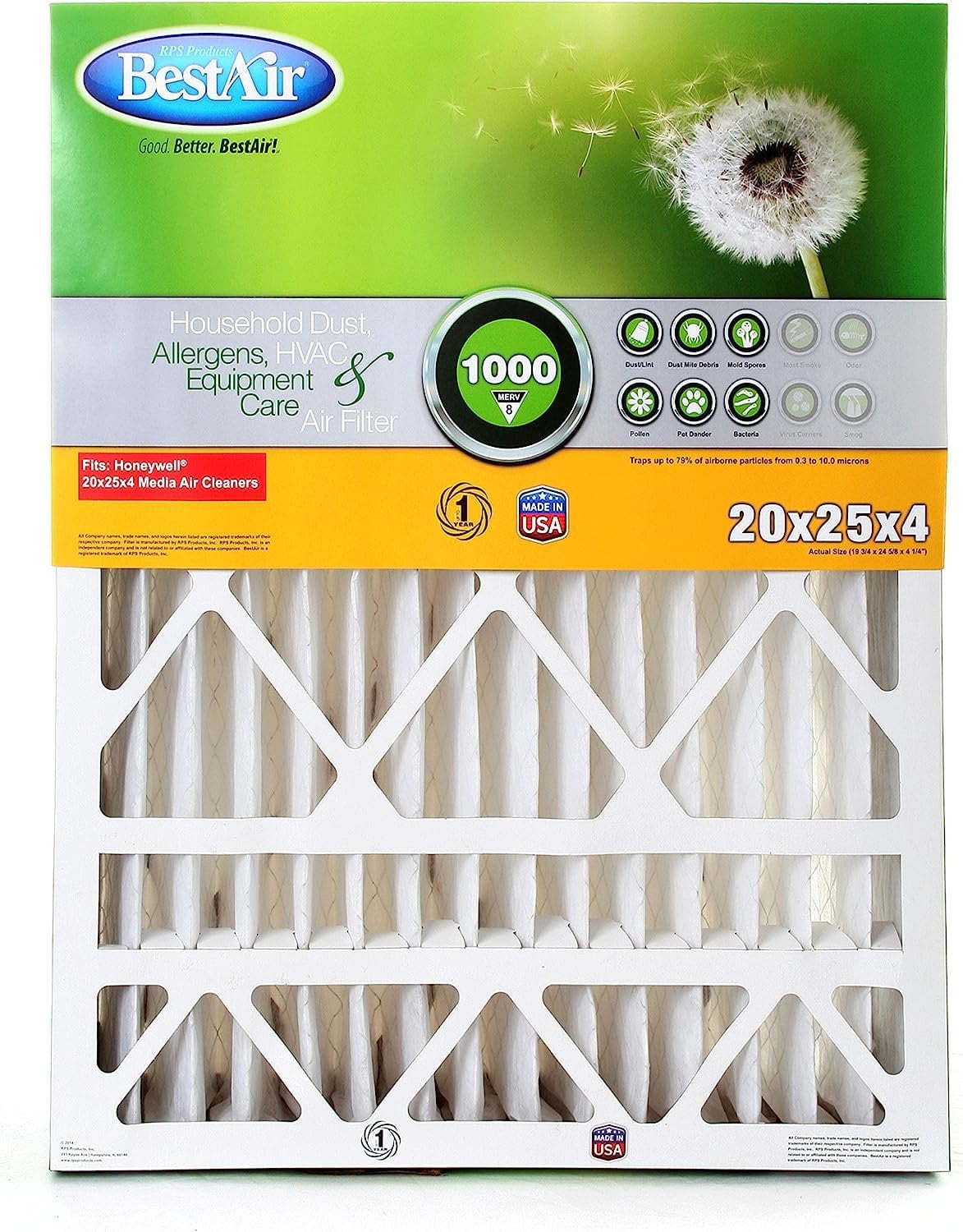 BestAir HW2025-8R Air Cleaning Furnace Filter, MERV 8, Removes ...