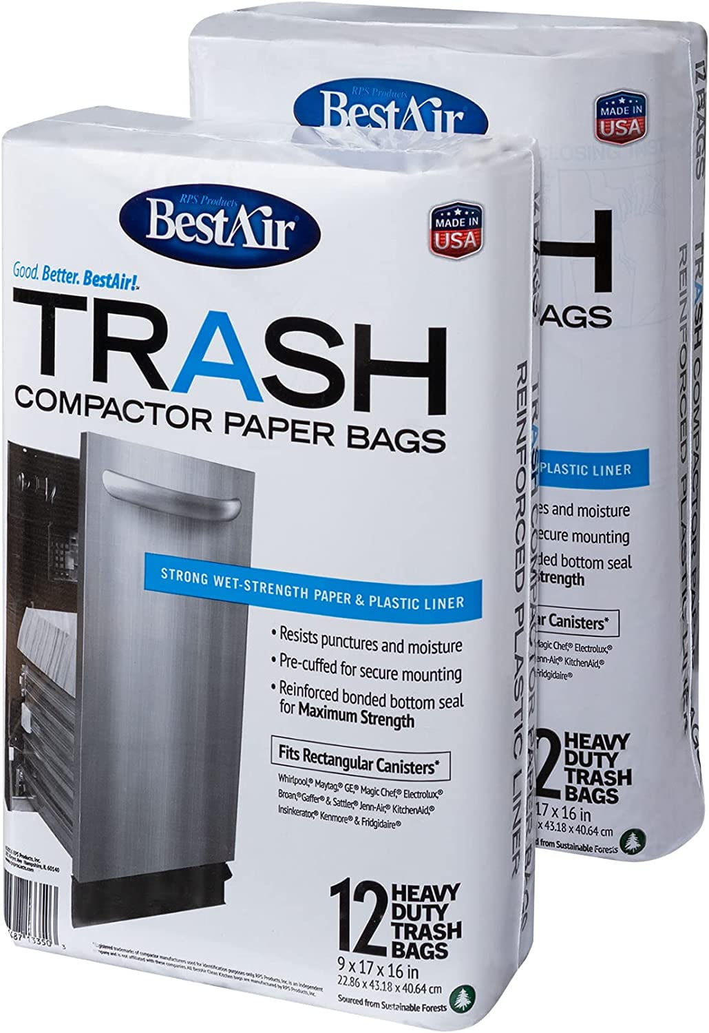 BestAir WMCK1335012-2 Heavy Duty Trash Compactor Pieces, 16'' D x 9'' W ...