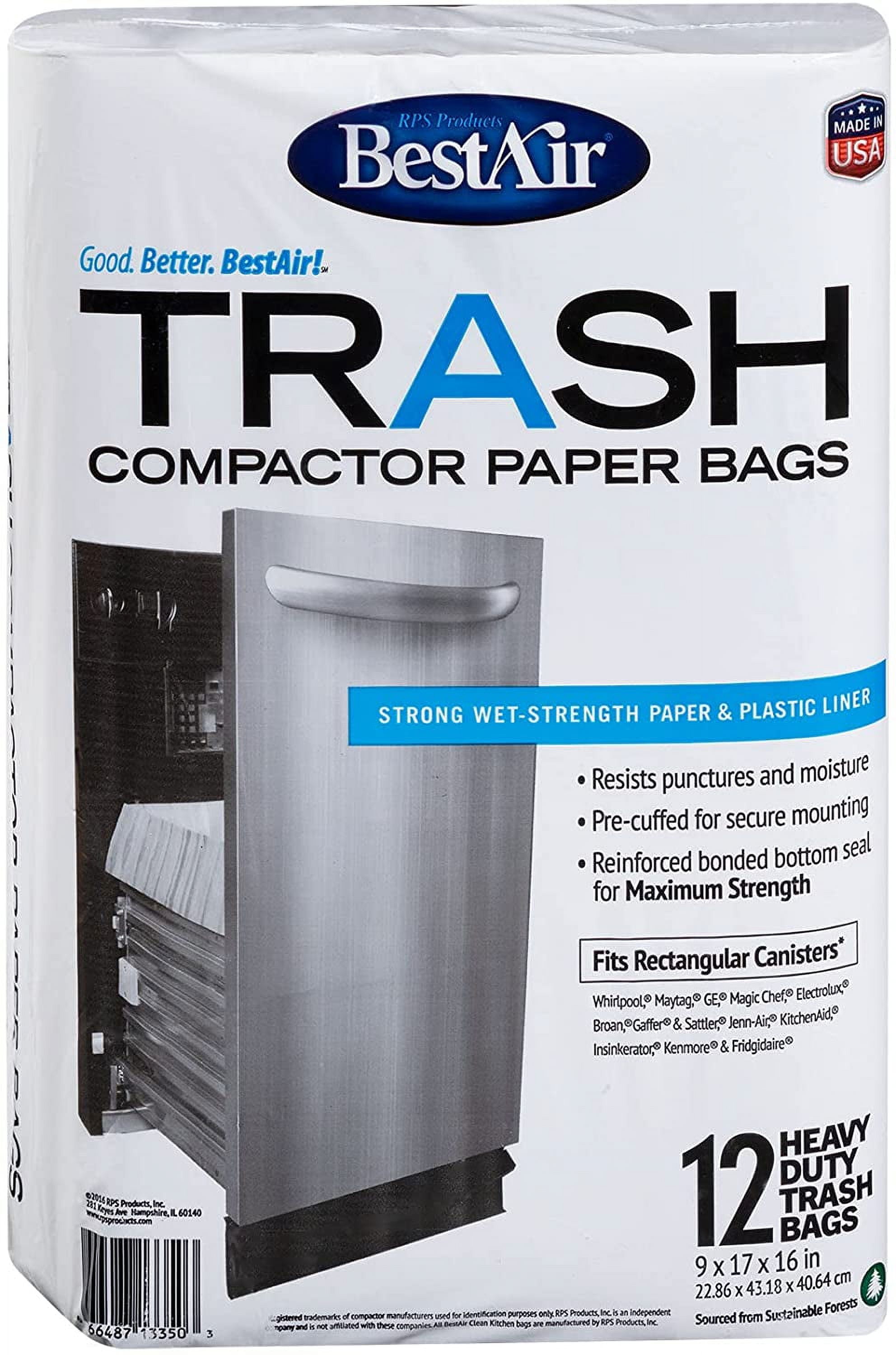 BestAir WMCK1335012-6 Heavy Duty Trash Compactor Bags, 16'' D x 9'' W x ...