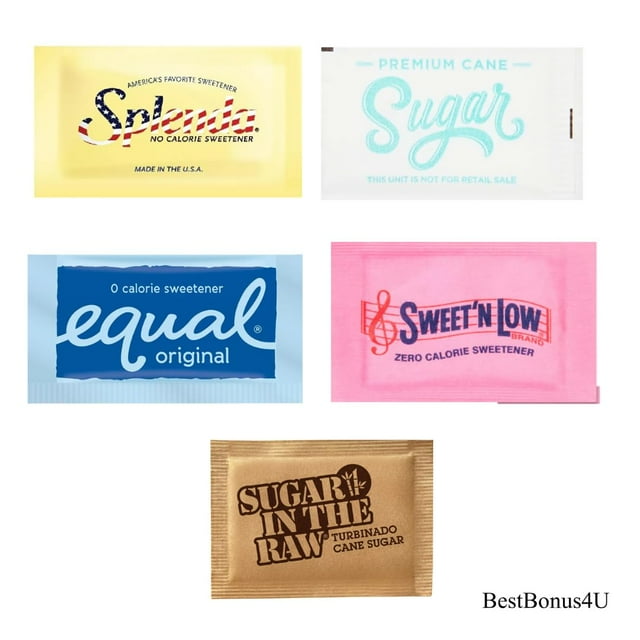 BestBonus4u 100 Pack Sugar & Sweetener Assortment Packets for Home ...