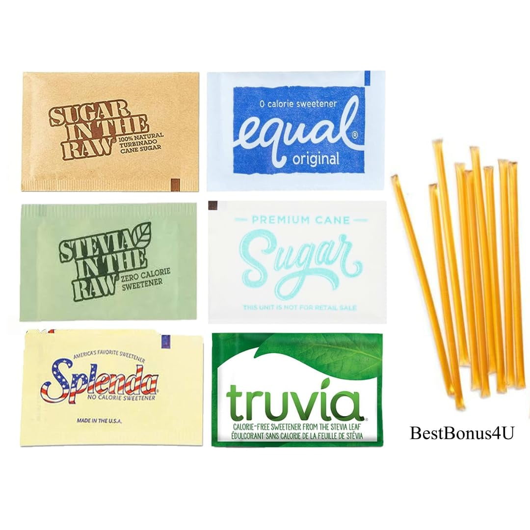 BestBonus4u Sugar & Sweetener Assortment Packets Bundle Includes 350 ...