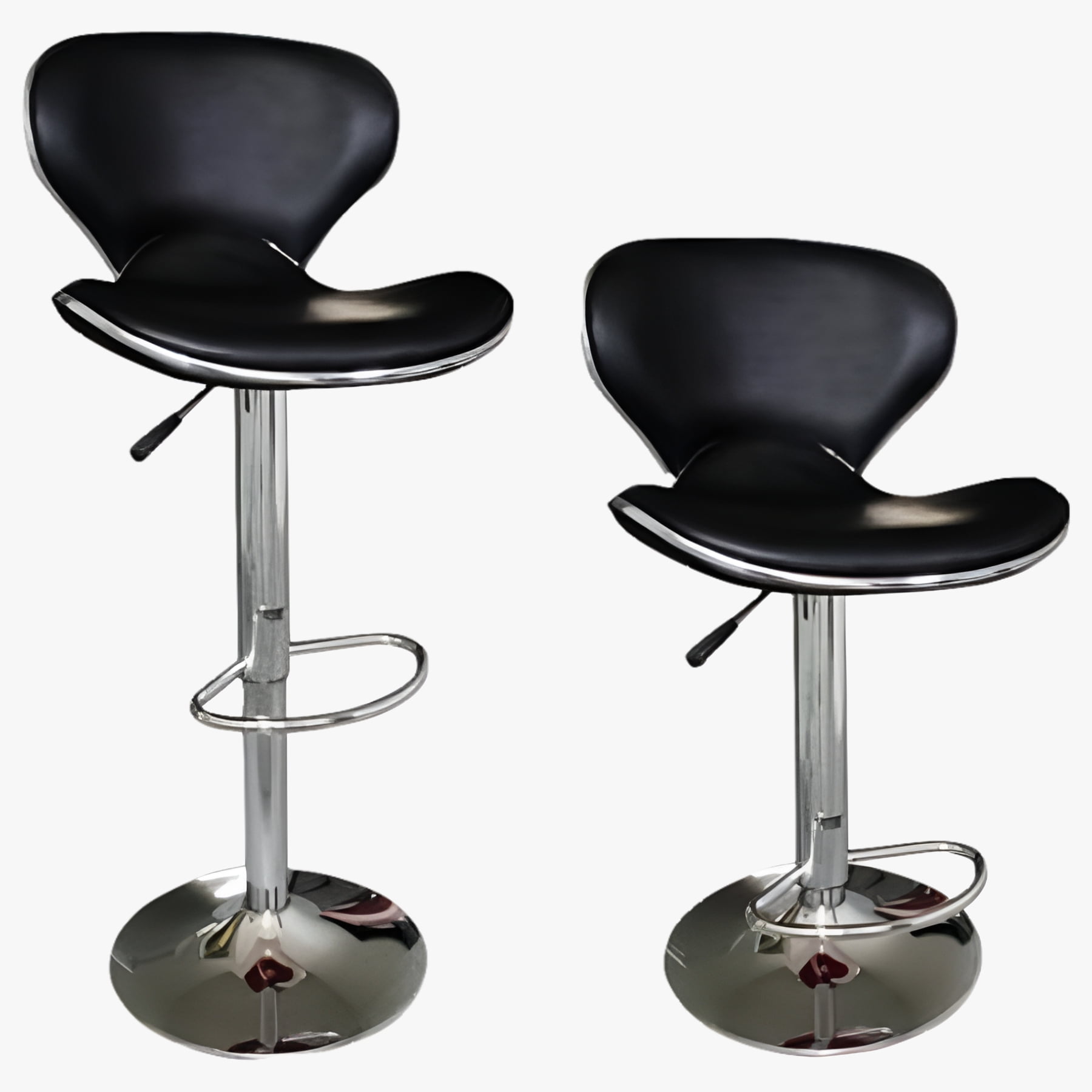 Black Modern Adjustable Synthetic Leather Swivel Bar Stools, Set of 2 ...