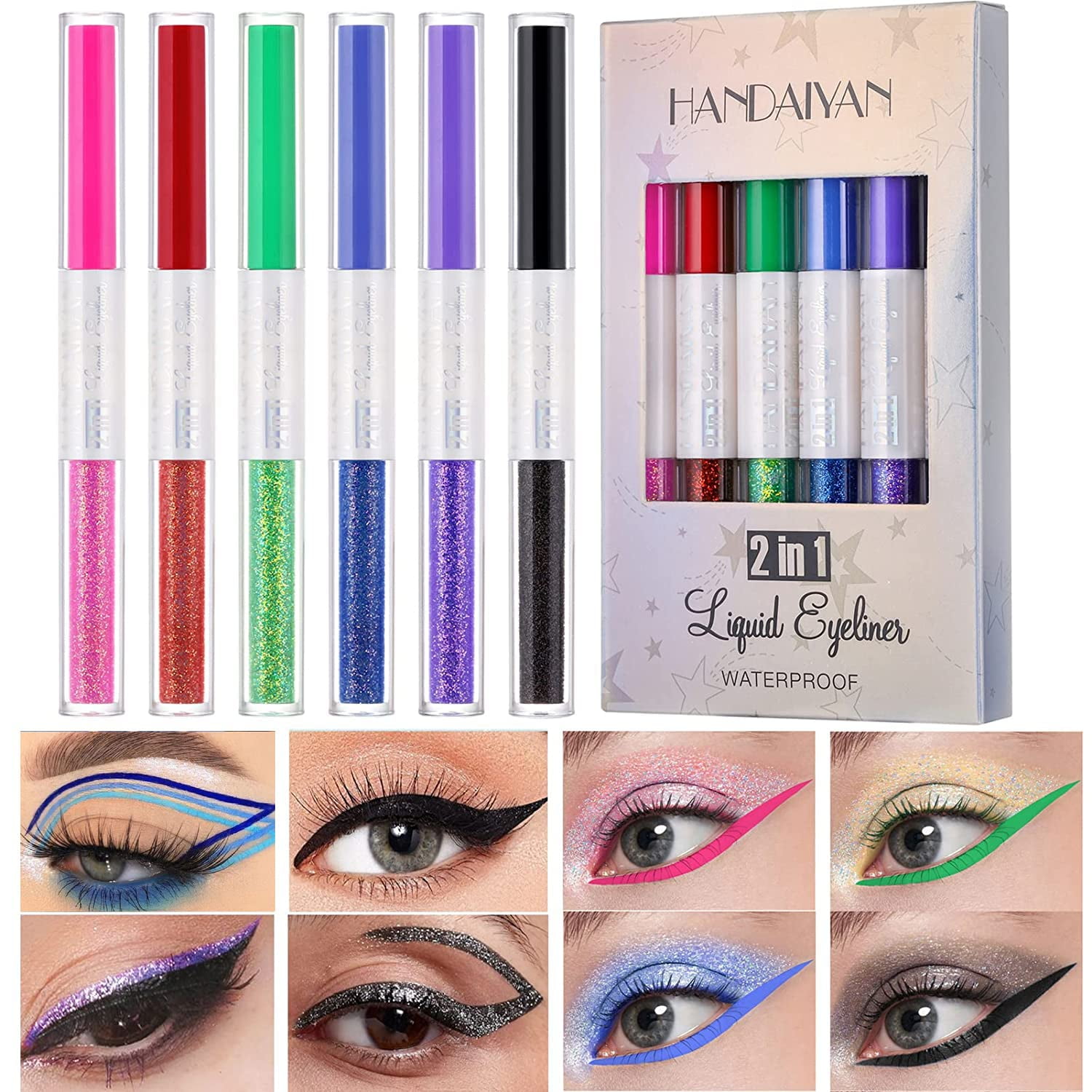 BestLand 2 in 1 Matte Glitter Liquid Eyeliner Set Rainbow Colorful Neon ...