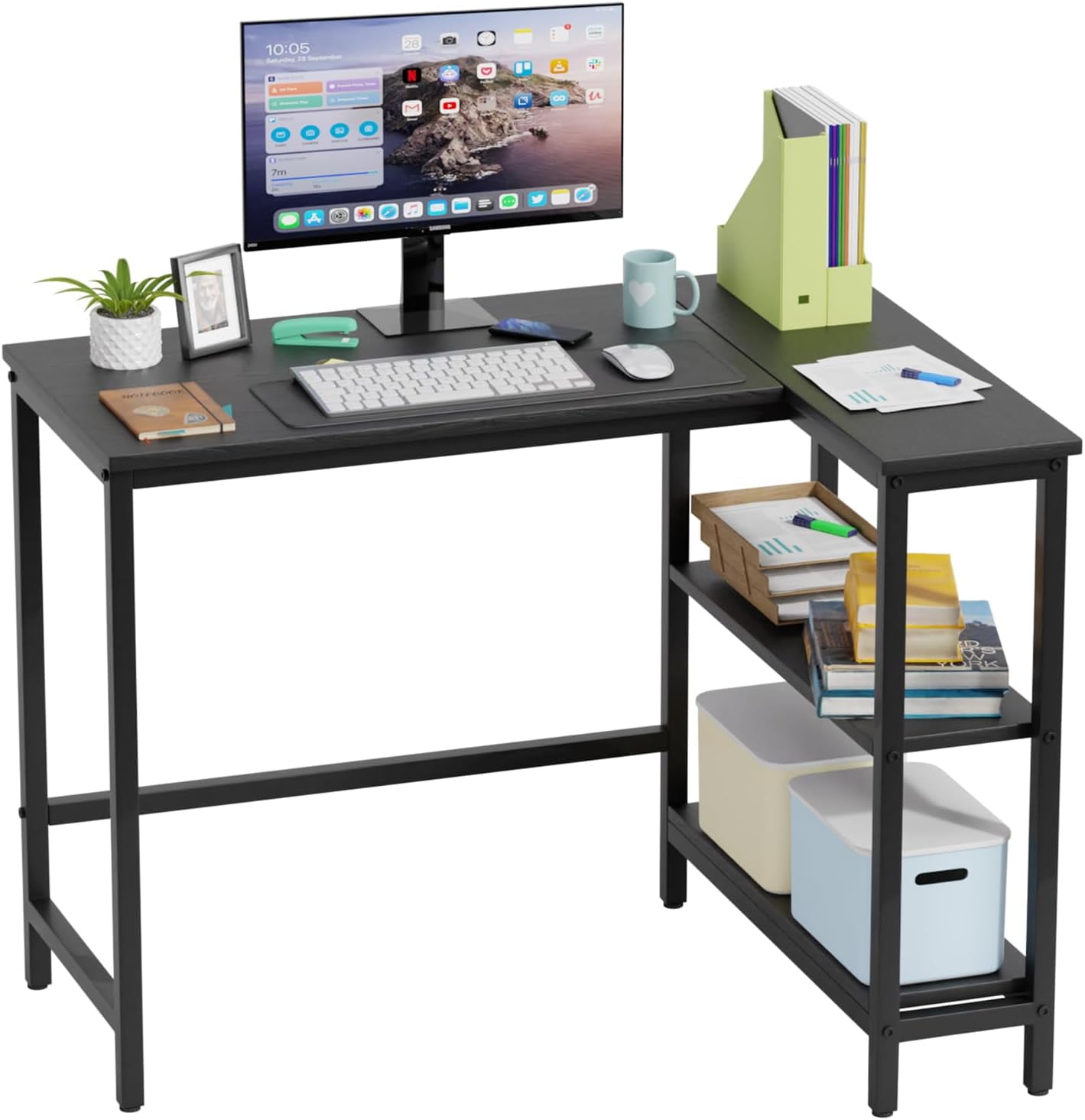 BestOffice 39 inch Computer Desk with Metal Frame, Reversible Storage ...