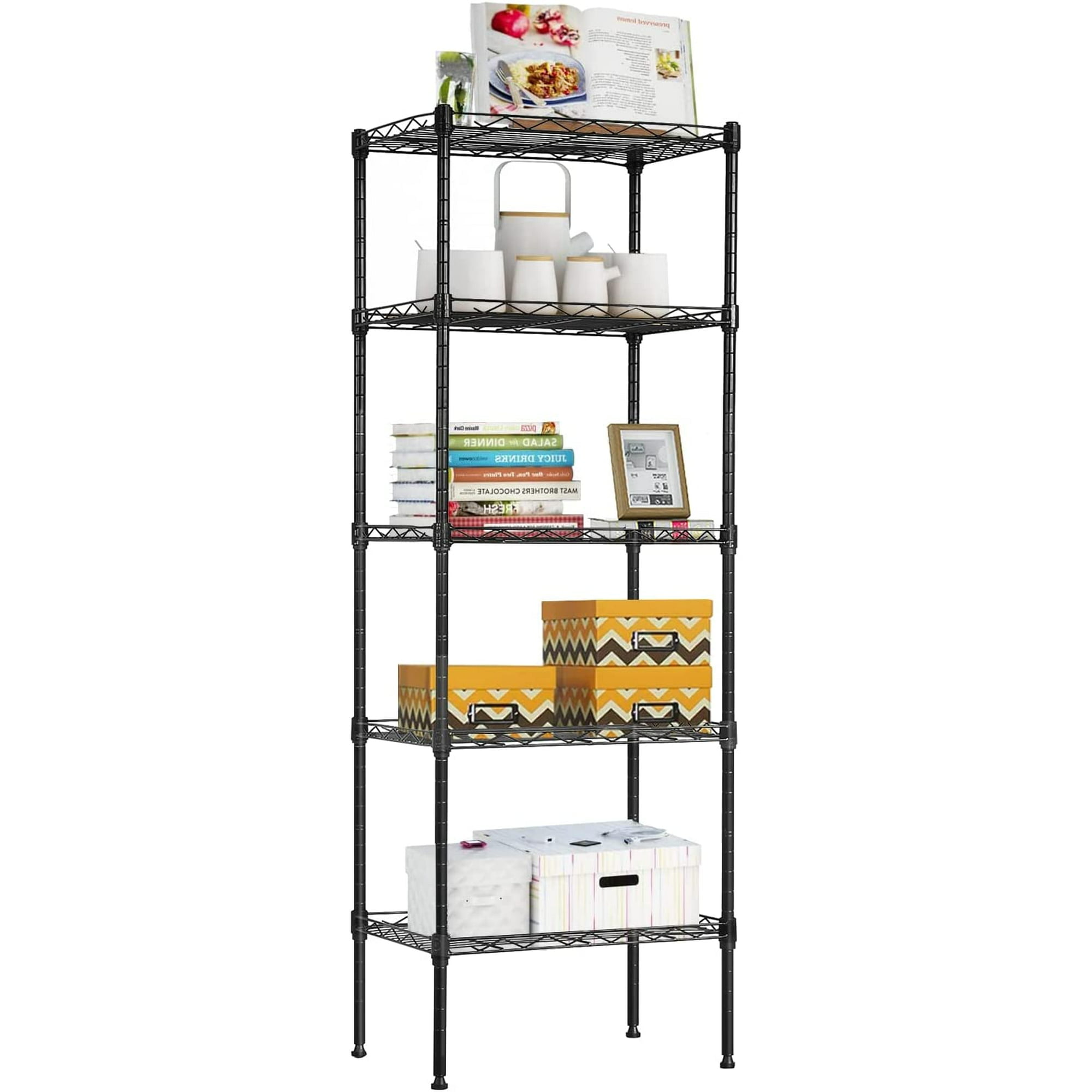 BestOffice 5-Tier Adjustable Metal Storage Shelf (Black, 16.7L×11.8W×47 ...