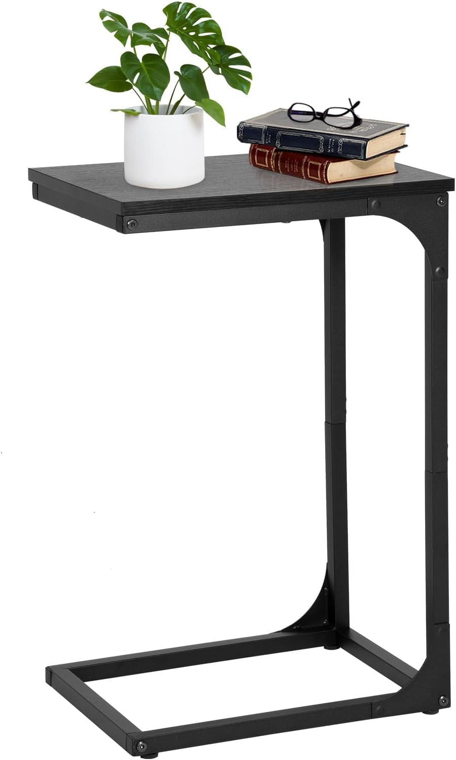 BestOffice C Shaped End Table with Metal Frame, Adjustable Feet for ...