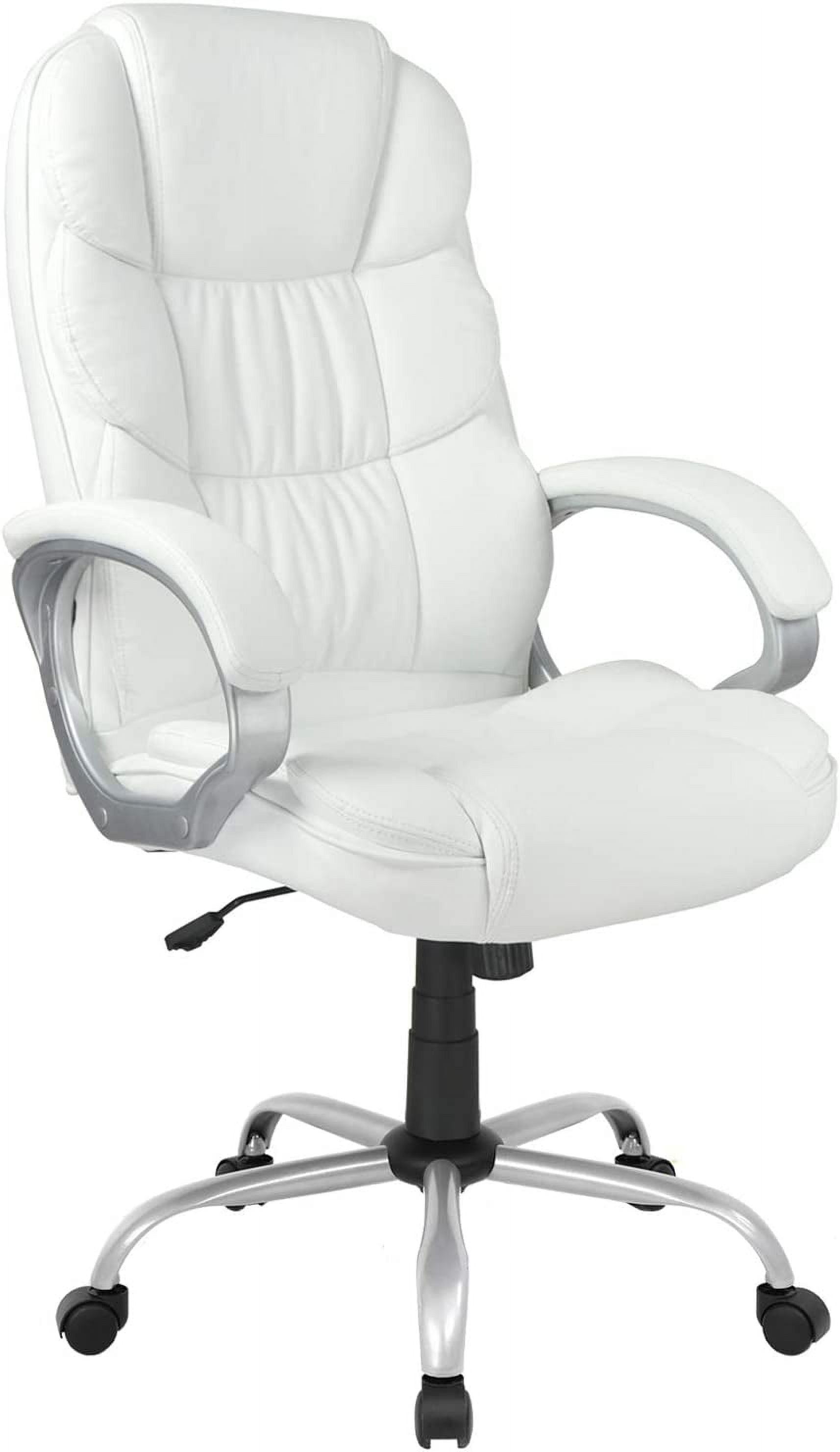 White High Back Executive Desk Chair, Leather O10 with Metal Base ...