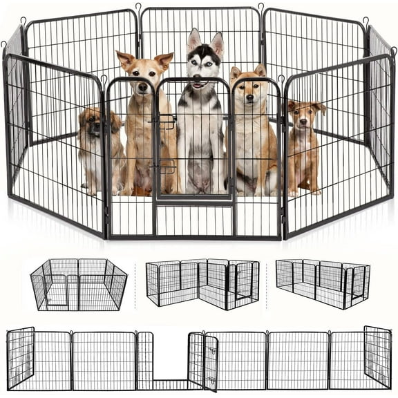 PawHut 24 Panel 31.5 Inch Dog Playpen for Small and Medium Dogs, Gray ...