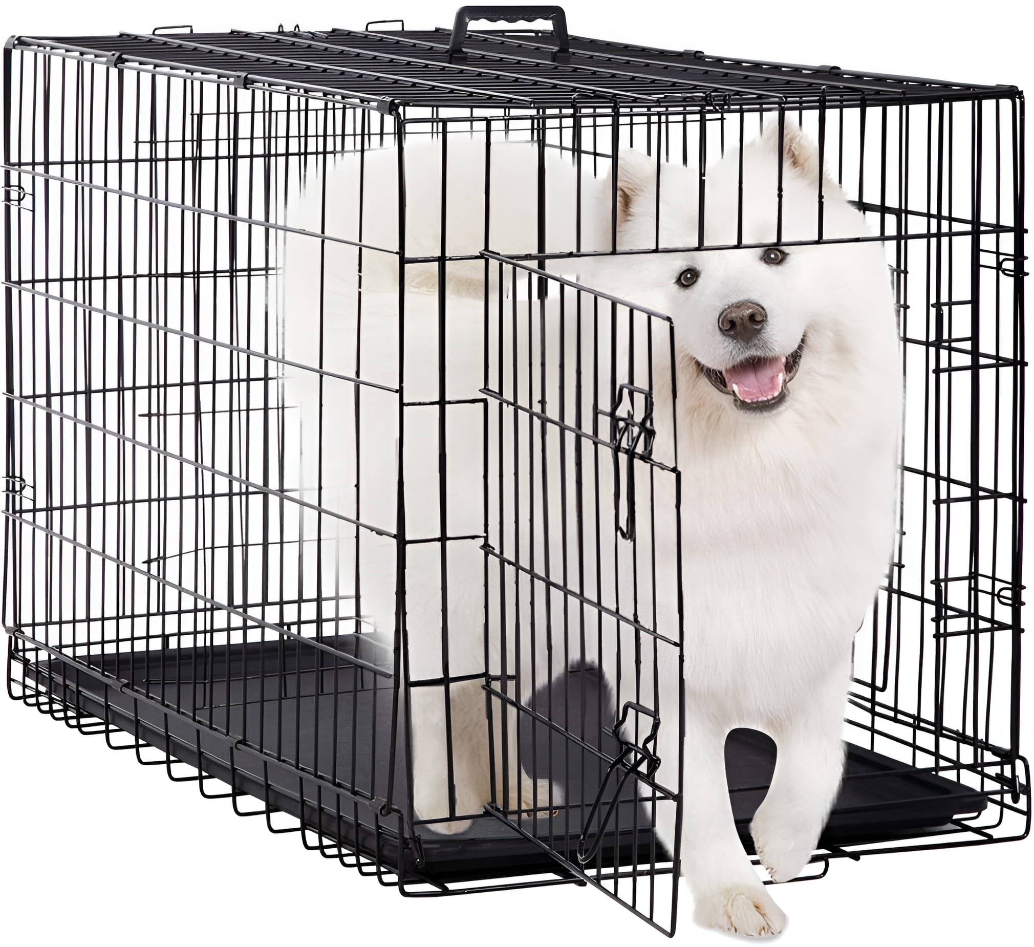 48 inches Large Foldable Metal Dog Crate, Double Door Kennel, Indoor ...