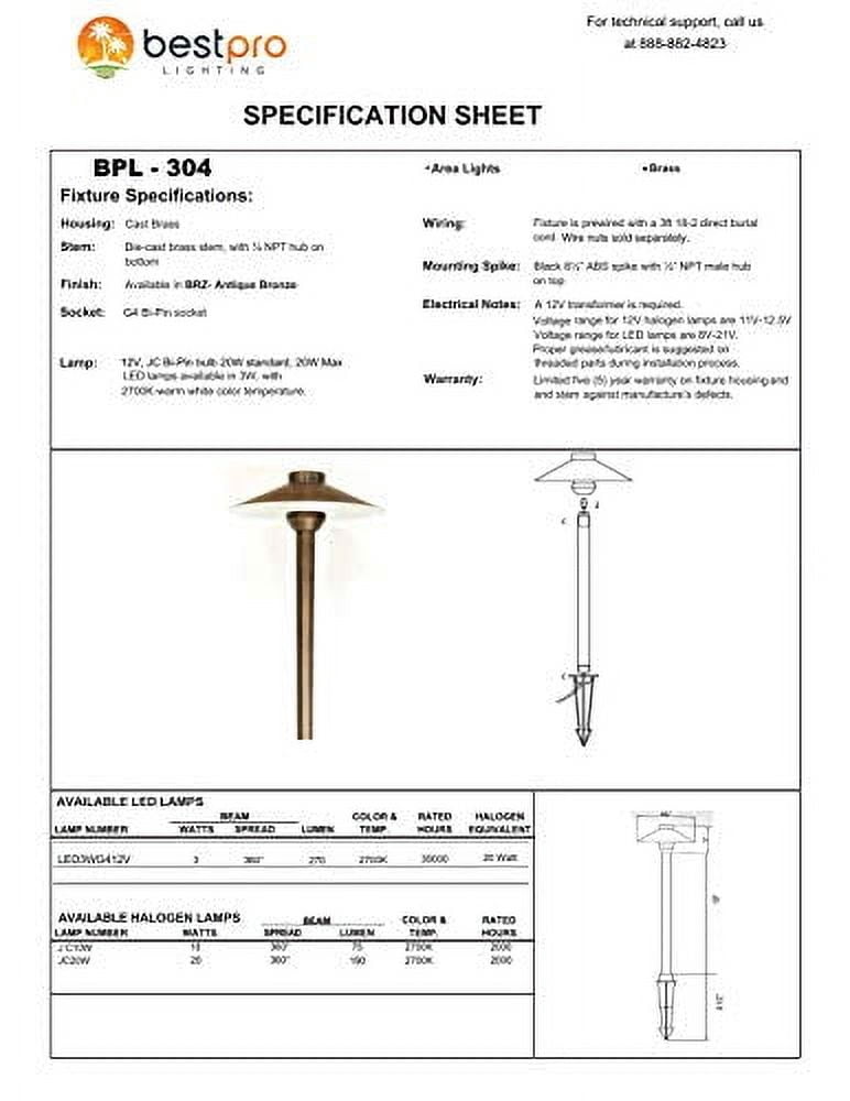 BestPro Lighting 12V Landscape Lighting 3W LED Brass Pathway Light ...