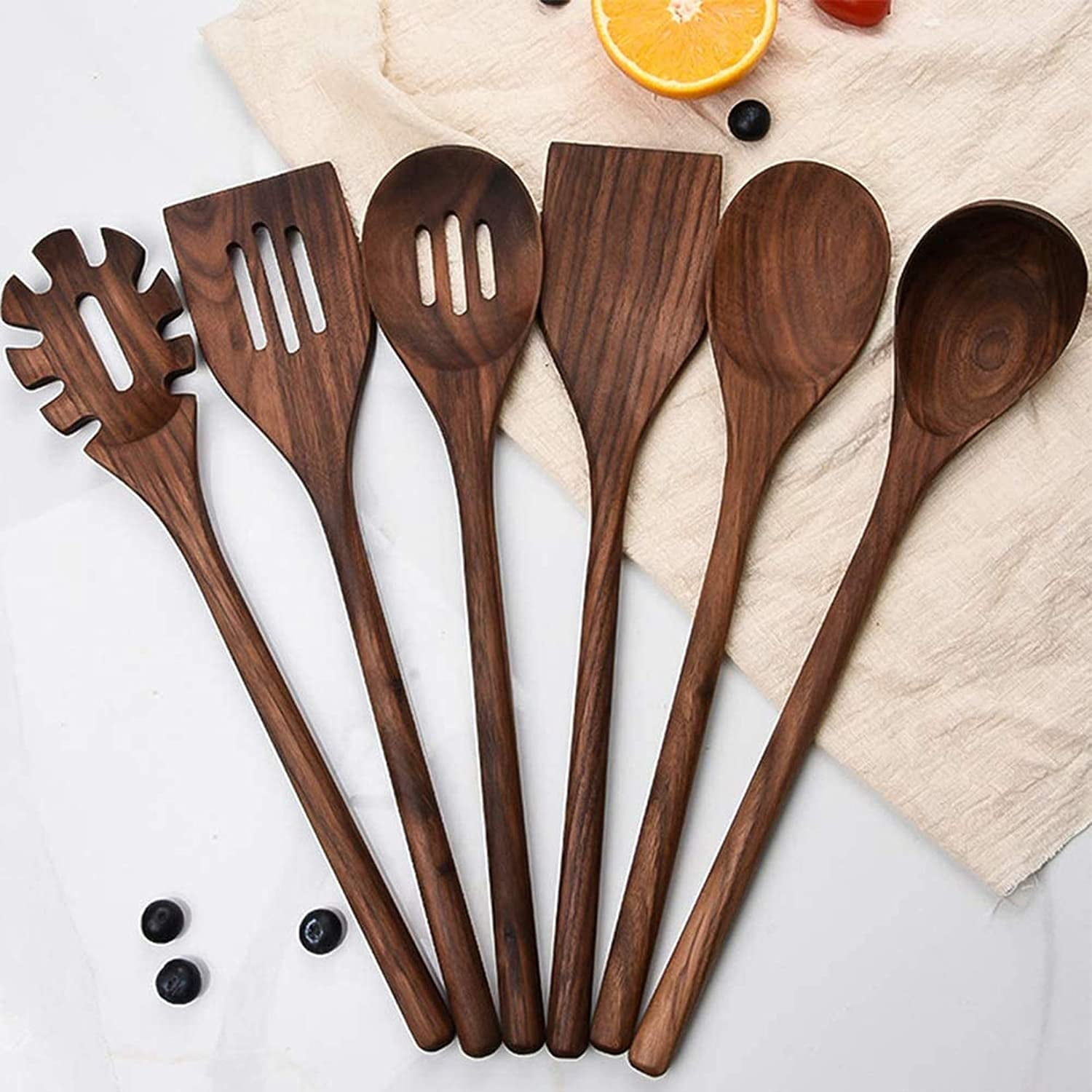 BestWooden Kitchen Utensils Set, 6Pcs Natural Teak Wooden Cooking ...