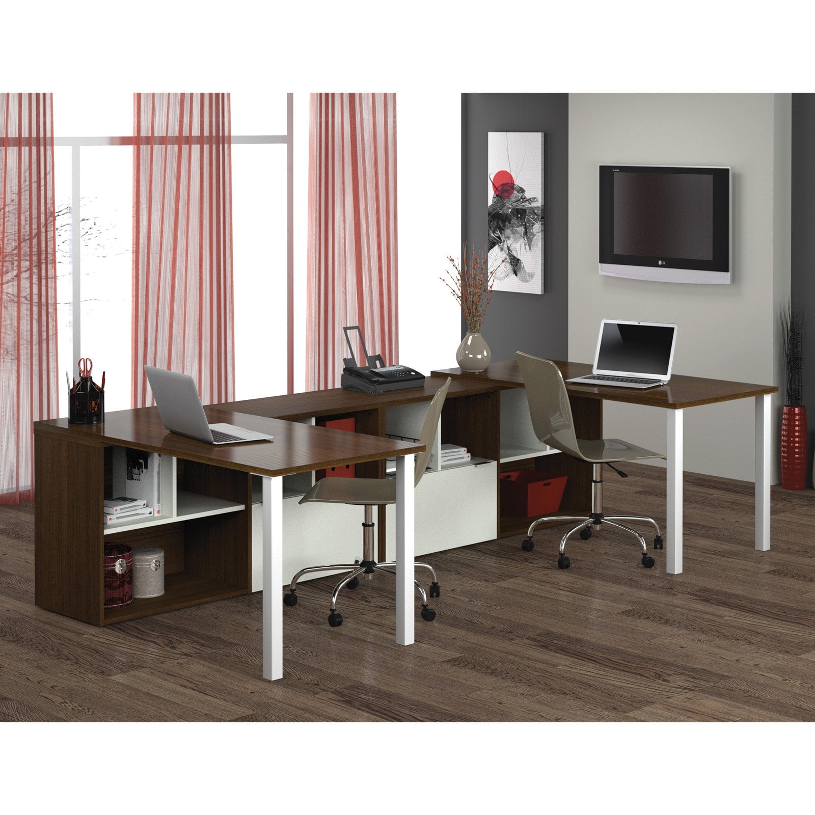 Bestar 50855-60 Contempo 2 U-Shaped Desks Kit - Tuxedo / Sandstone ...