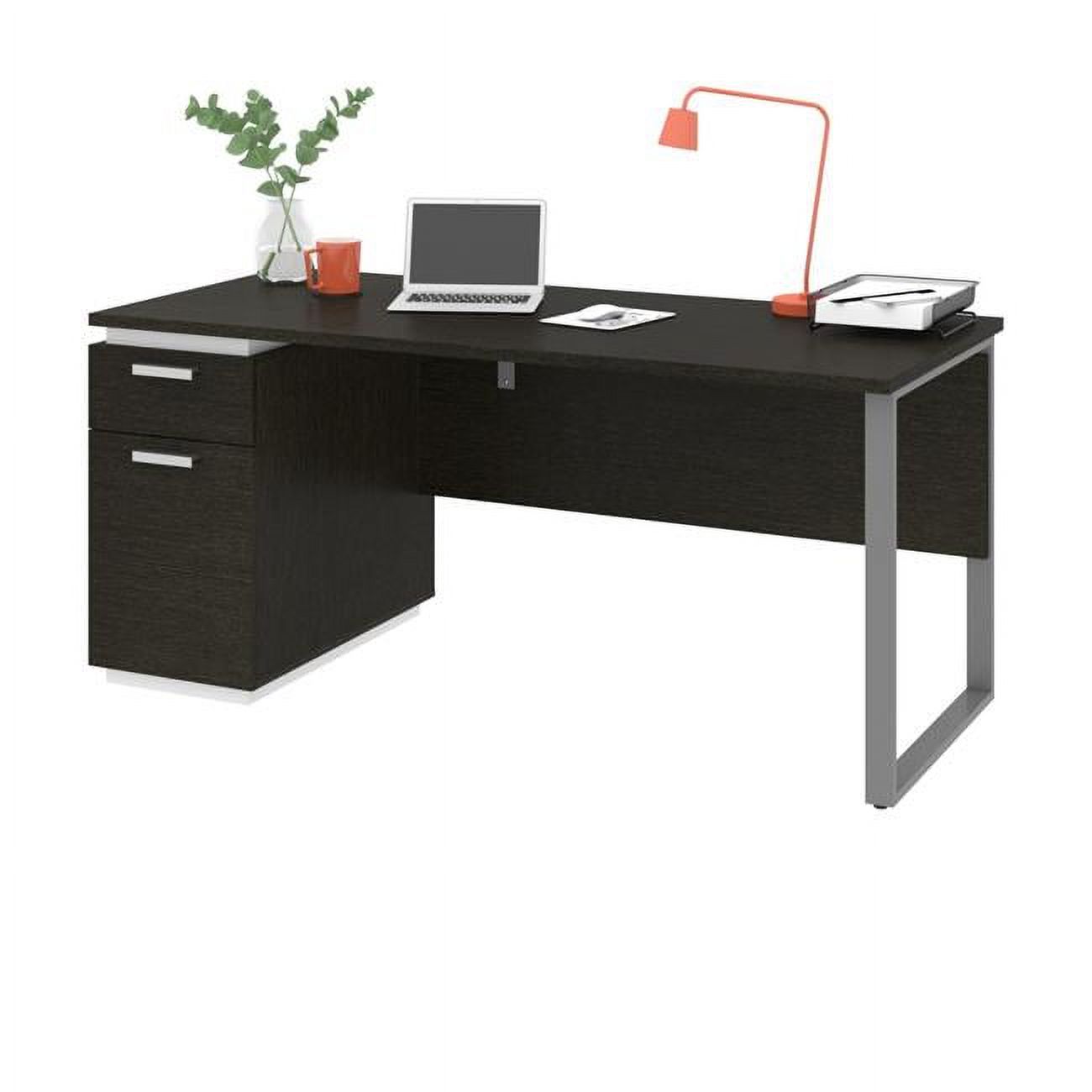 Bestar Aquarius 66" Wooden Single Pedestal Computer Desk in Deep Gray ...
