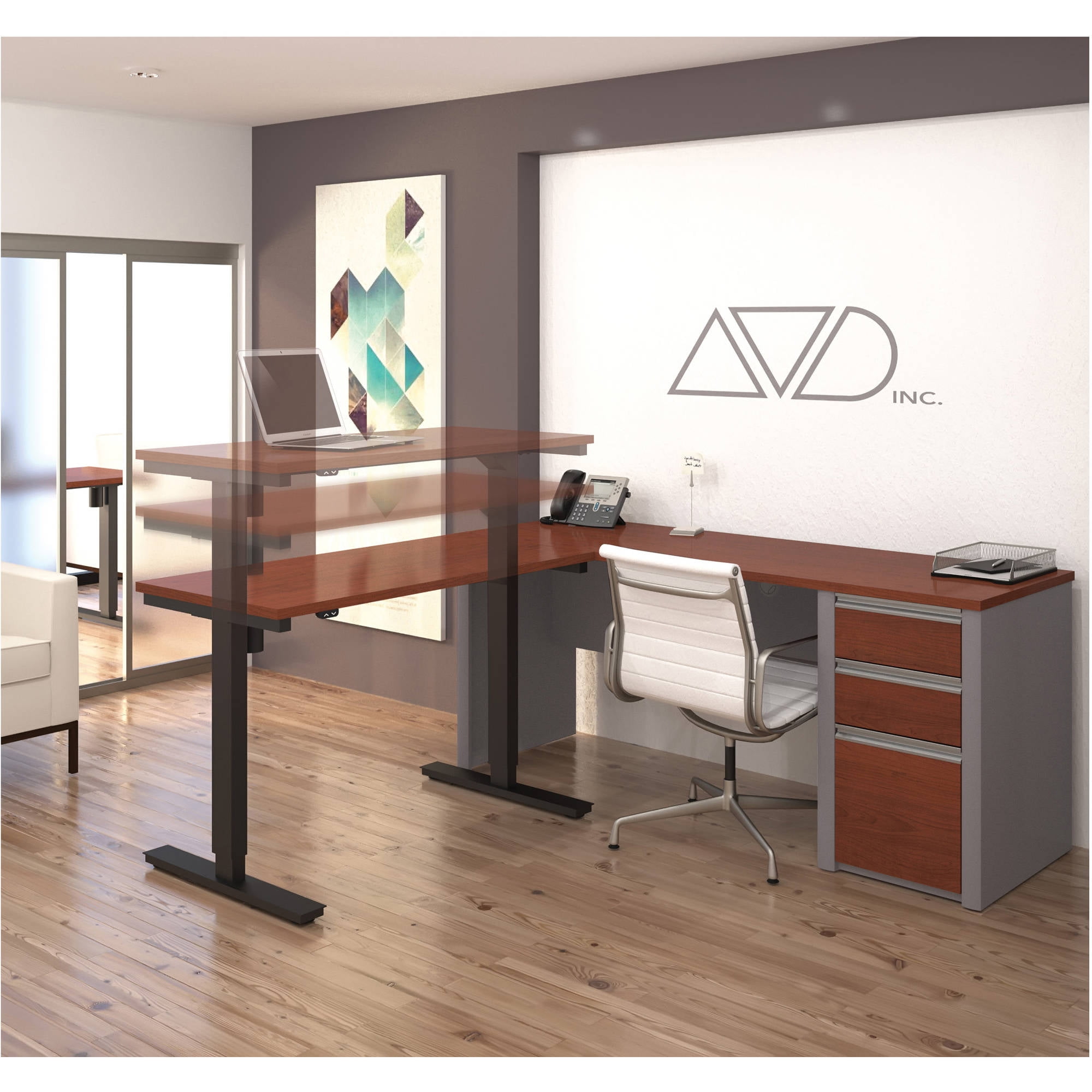 Bestar Connexion L-Desk including Electric Height Adjustable Table in ...