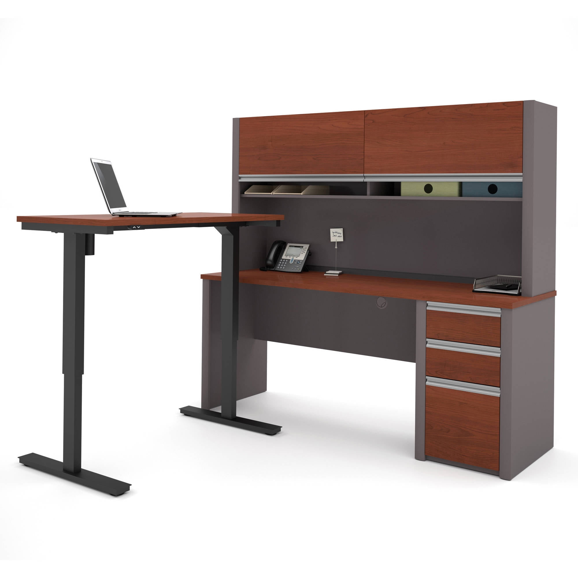 Bestar Connexion L-Desk with Hutch Including Electric Height Adjustable ...