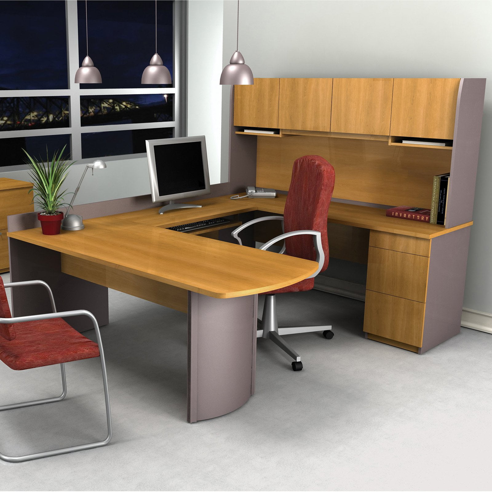 Bestar Executive U-Shape Computer Desk-Capuccino Cherry & Slate ...