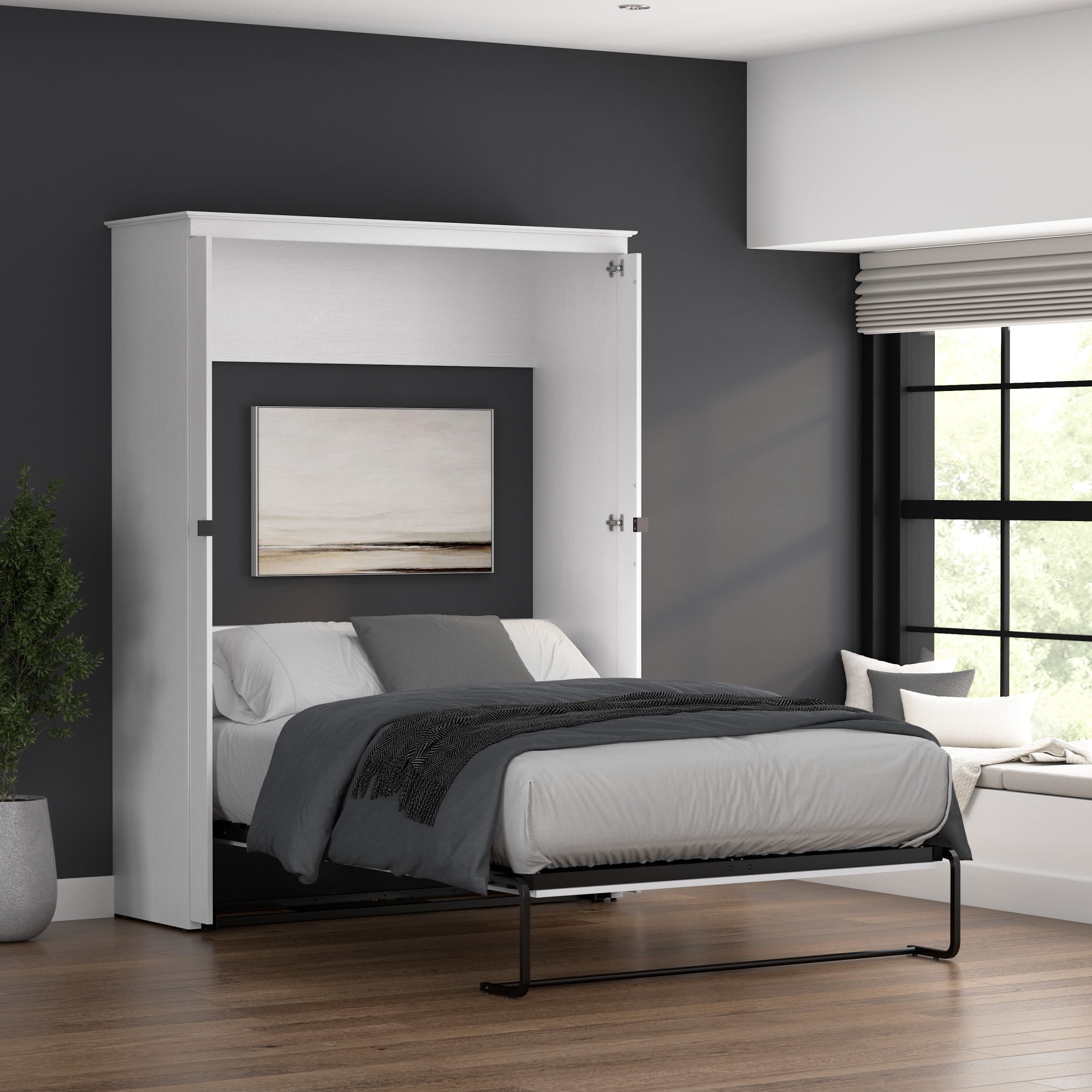 Bestar Key West 63W Full Murphy Bed - Engineered Wood in White ...