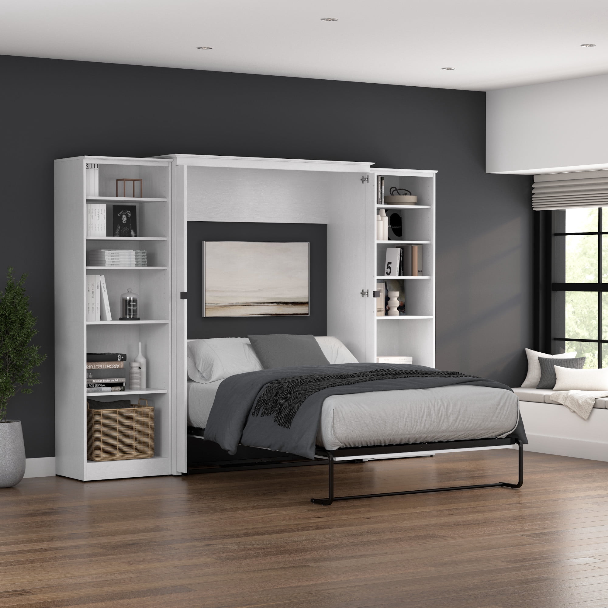 Bestar Key West Full Murphy Bed with Closet Organizers (113W) in Pure ...