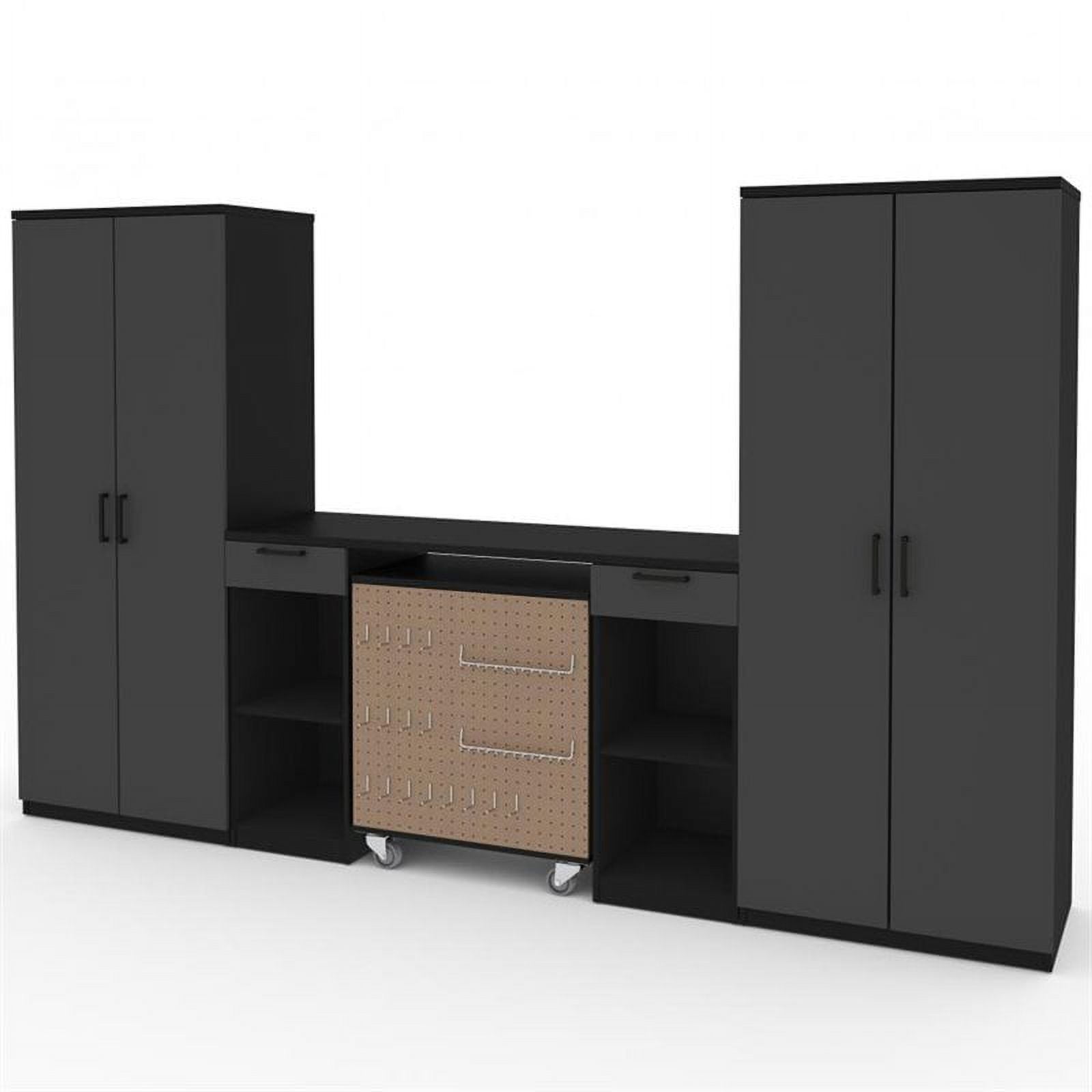 Bestar Lincoln 4 Piece Garage Workbench Set in Black and Graphite ...