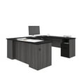 Bestar Norma Modern U Shaped Wood Computer Desk in Black and Bark Gray ...