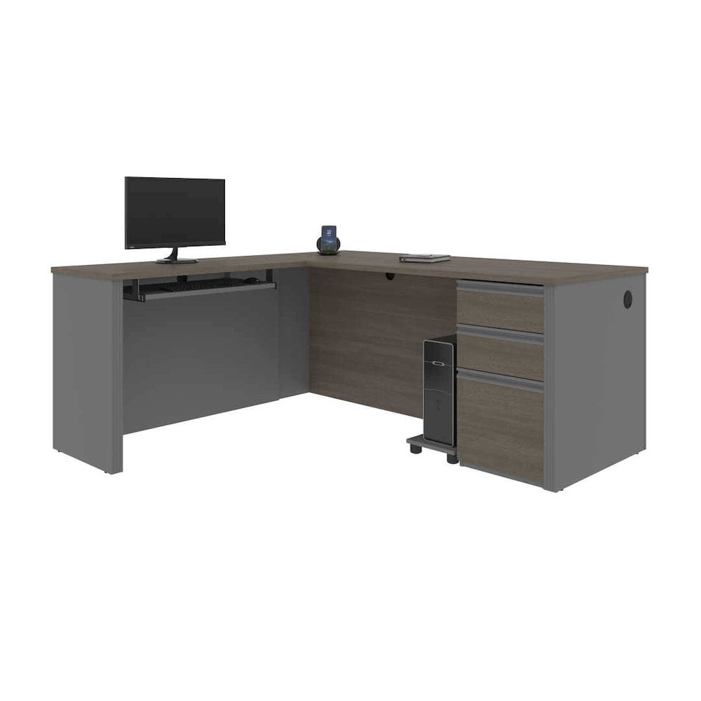 Bestar Prestige Plus 4 Piece L Shaped Computer Desk in Bark Gray and ...