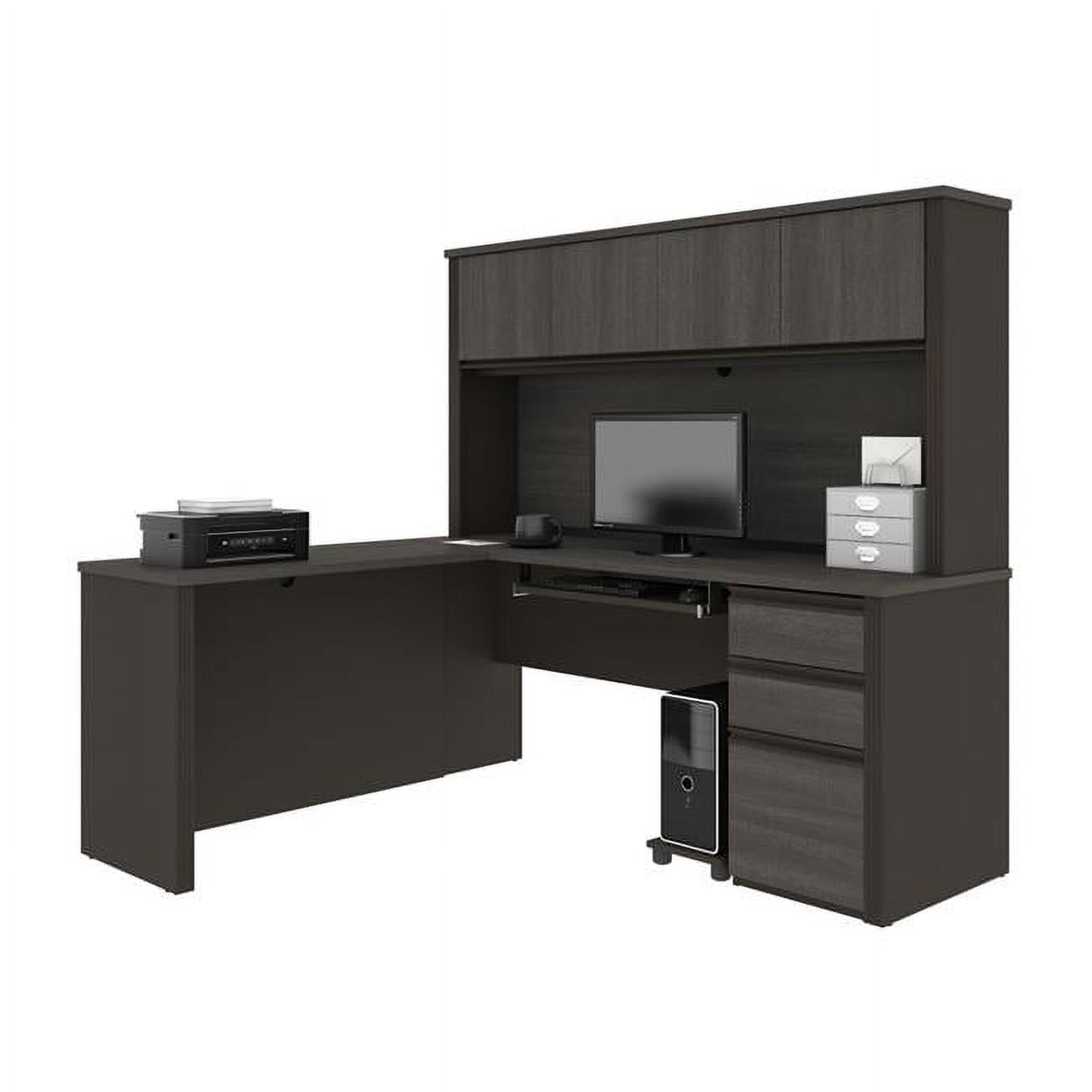 Bestar Prestige Plus L-Shaped Executive Office Desk with Storage, Hutch ...