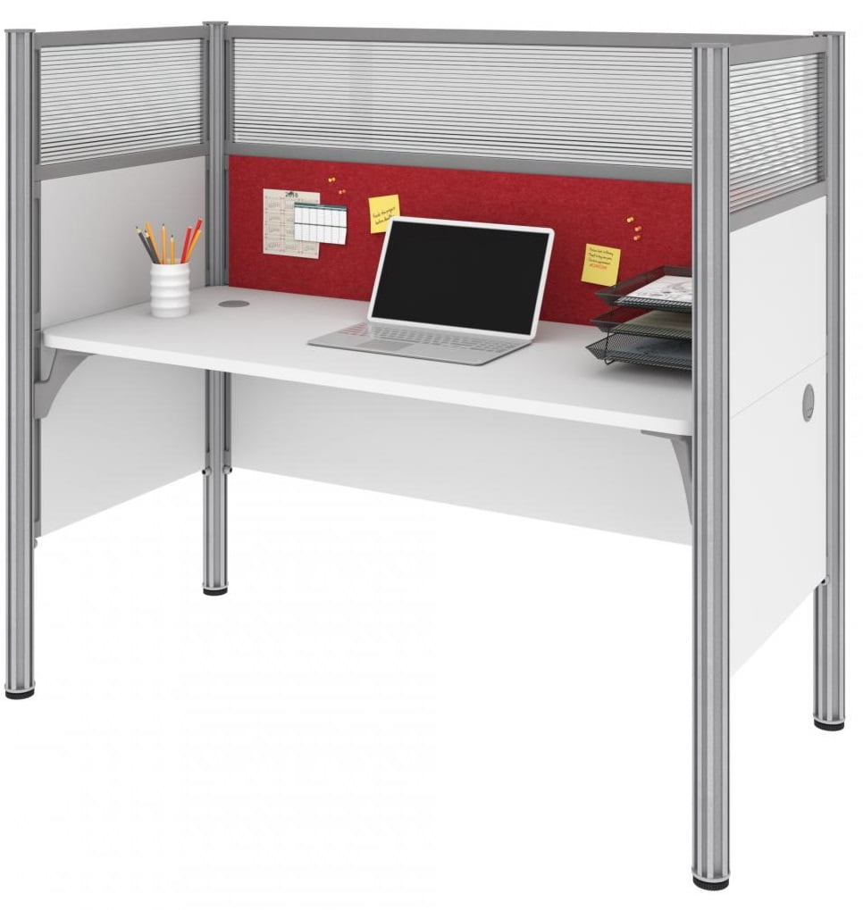 Bestar Pro-Biz Melamine/Metal Workstation in White and Red - Walmart.com