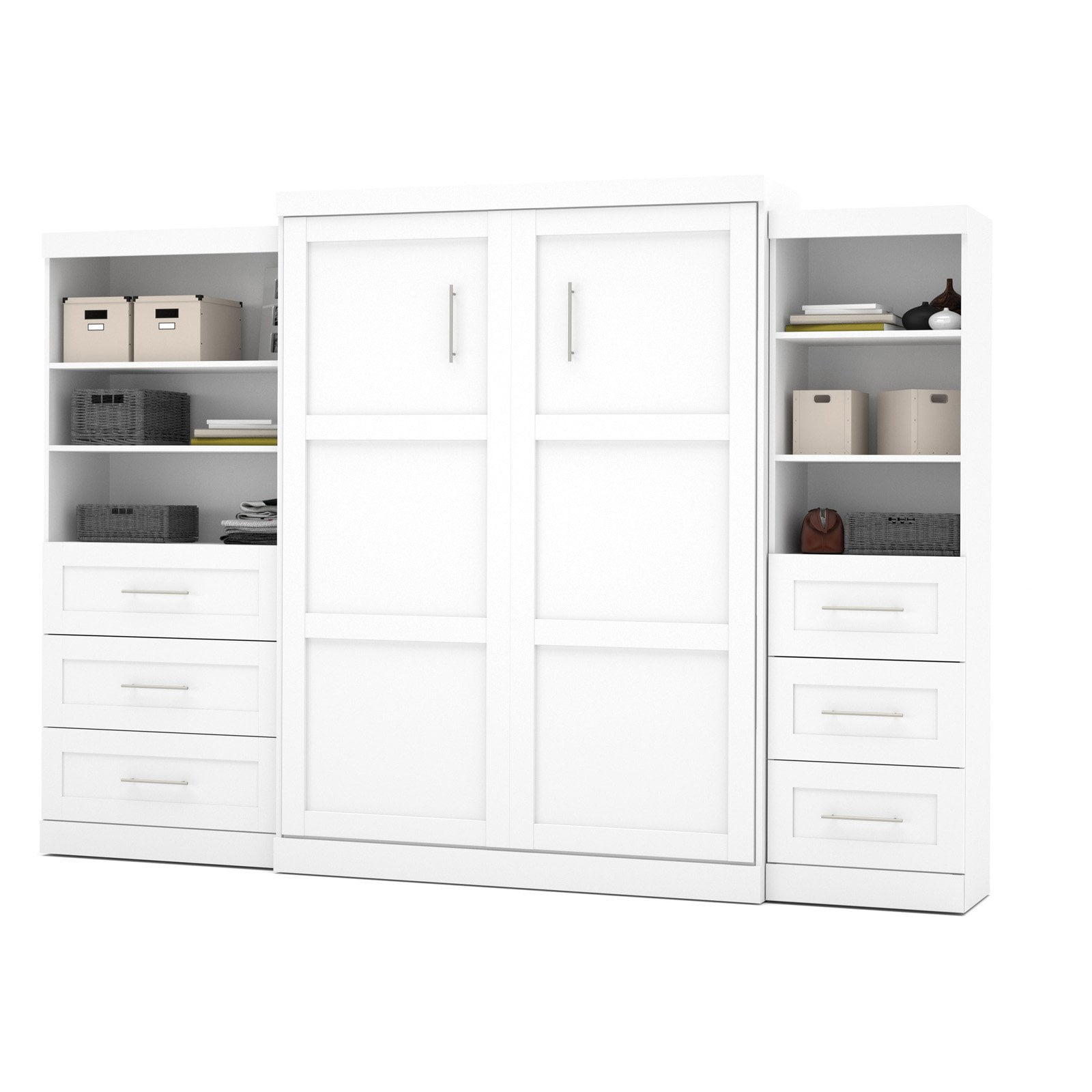 Bestar Pur Murphy Wall Bed with Two 3-Drawer Attached Storage Units ...