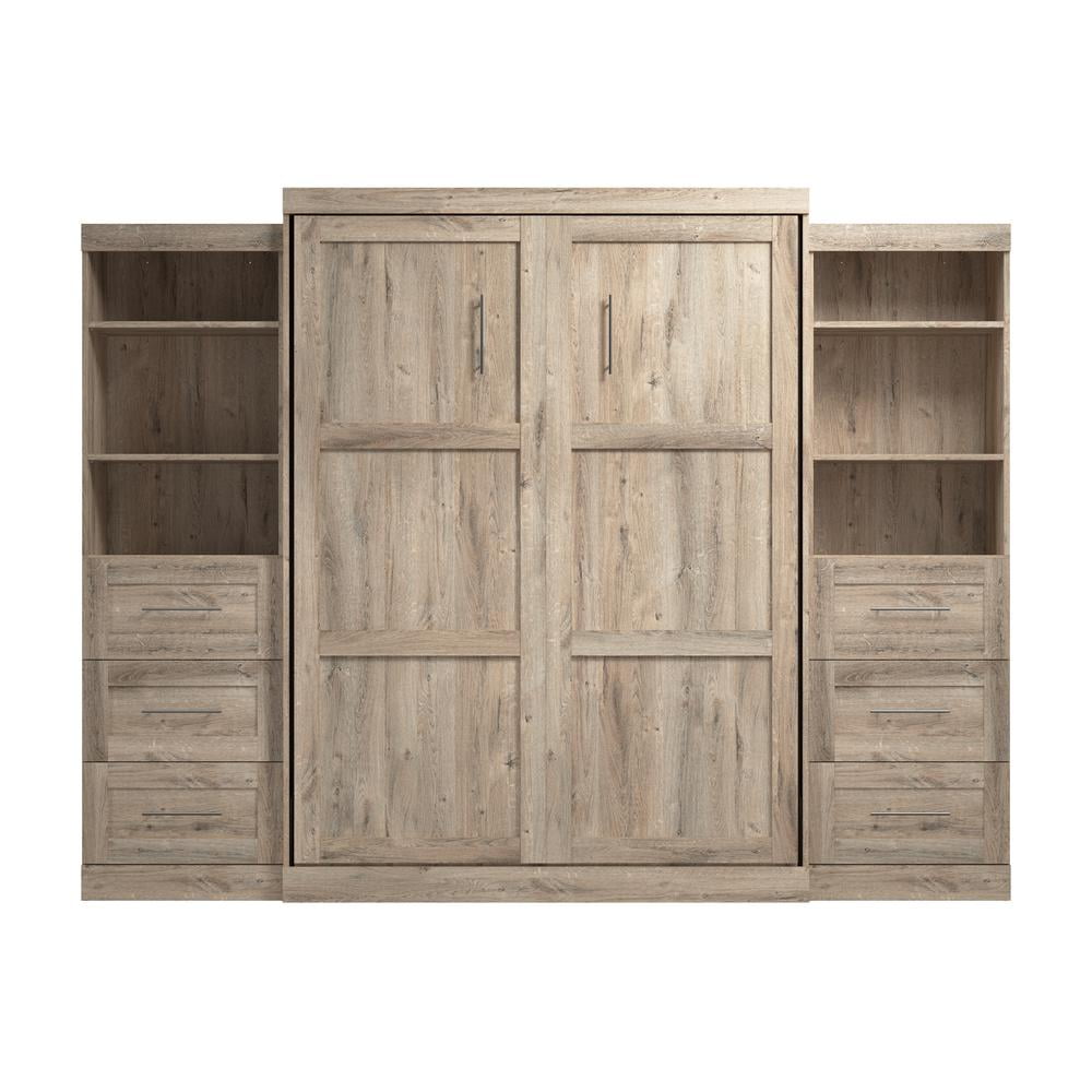 Bestar Pur Queen Murphy Bed and 2 Shelving Units w/Drawers(115W) in ...