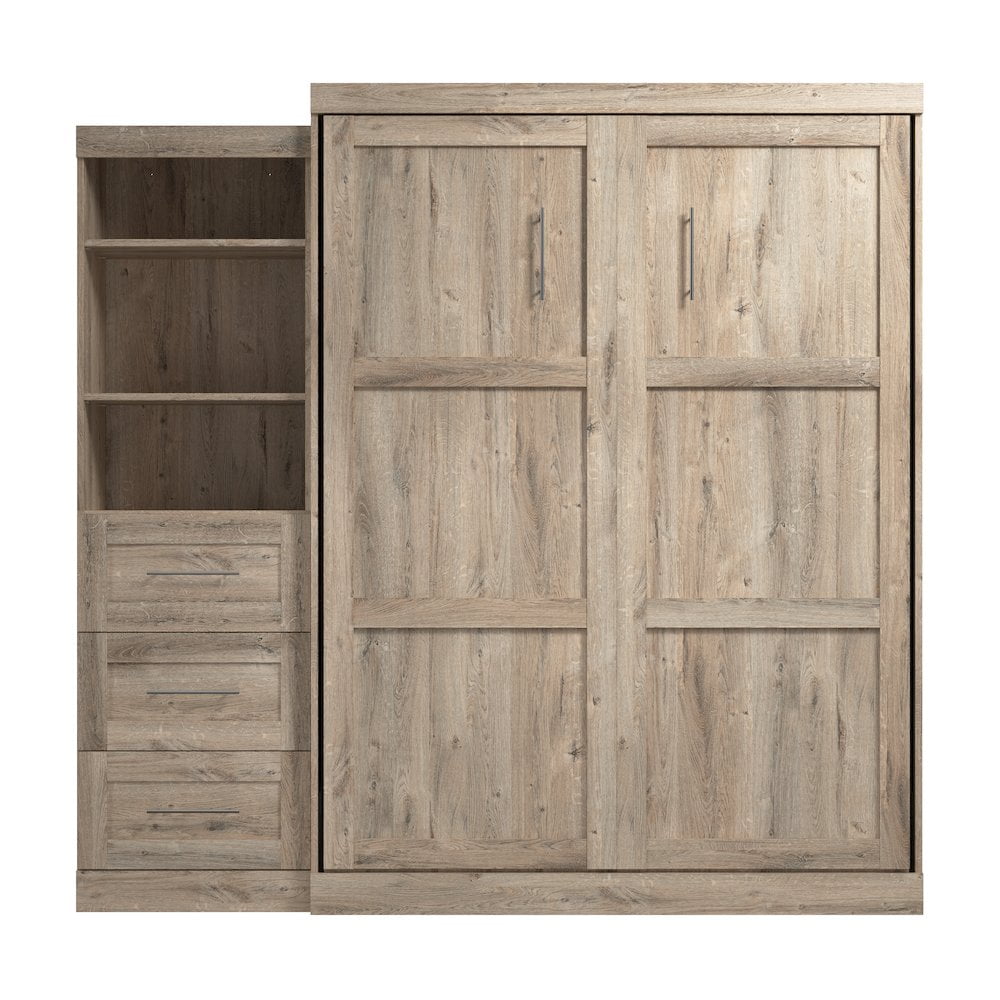 Bestar Pur Queen Murphy Bed and Shelving Unit with Drawers (90W) in ...