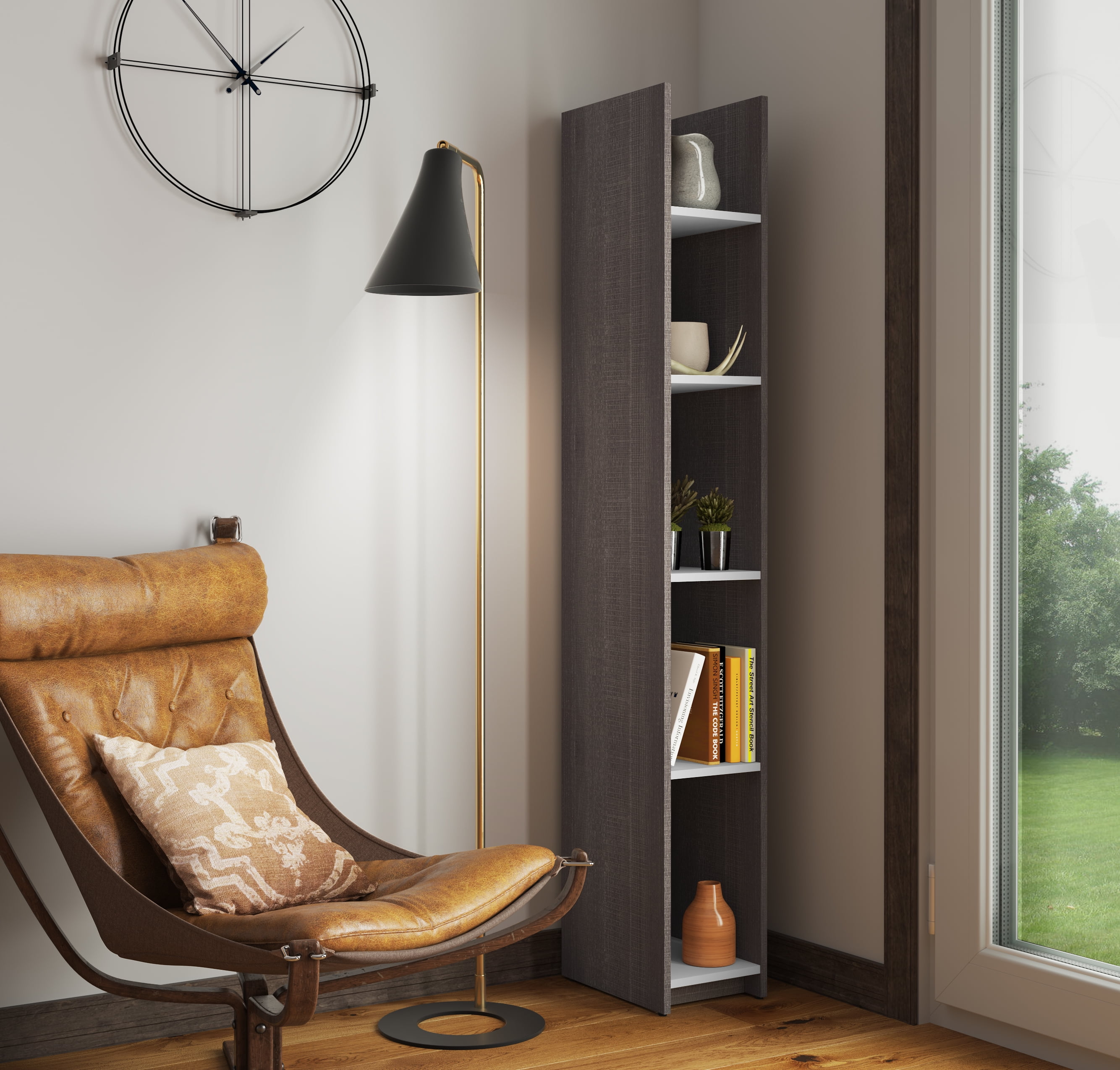 Bestar Small Space 10-inch Storage Tower in Bark Gray and White ...