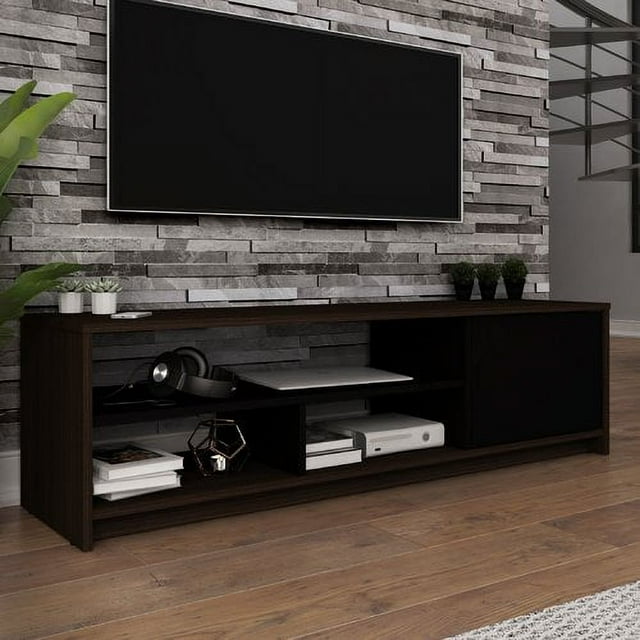 Bestar Small Space 53.5-inch TV Stand in Dark Chocolate and Black ...